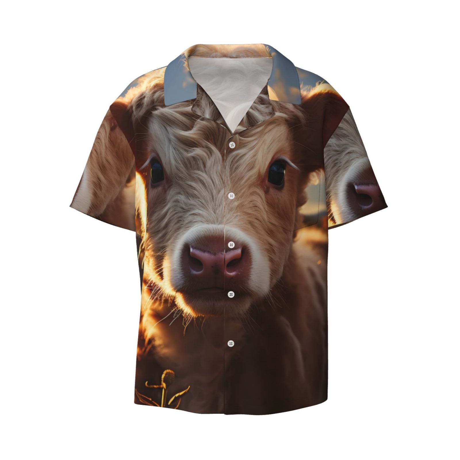 Disketp Men's Hawaiian Sunset Sunflower Small Cow Print Shirts Button ...
