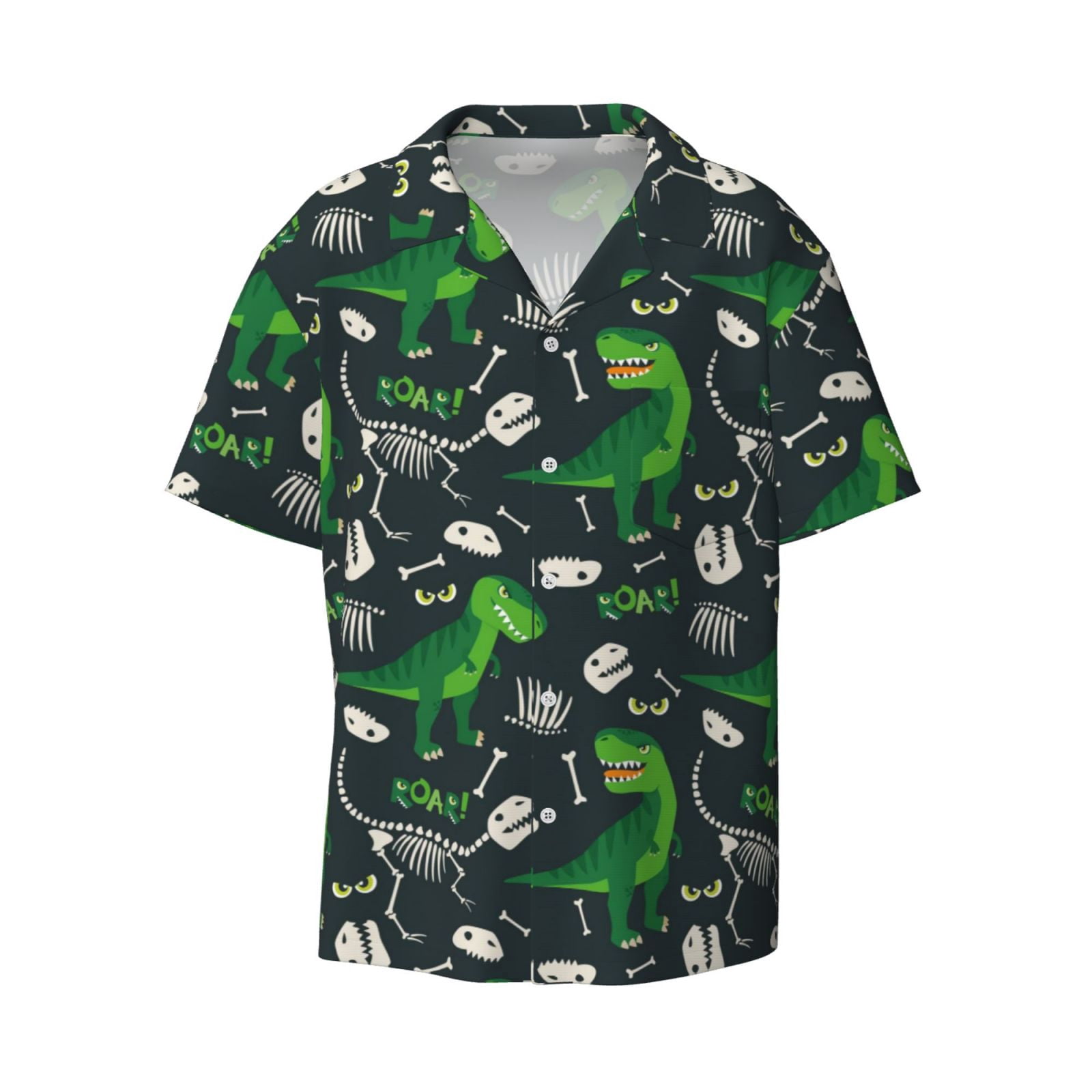Disketp Men's Hawaiian T rex and Dinosaur Bone Print Shirts Button Down ...