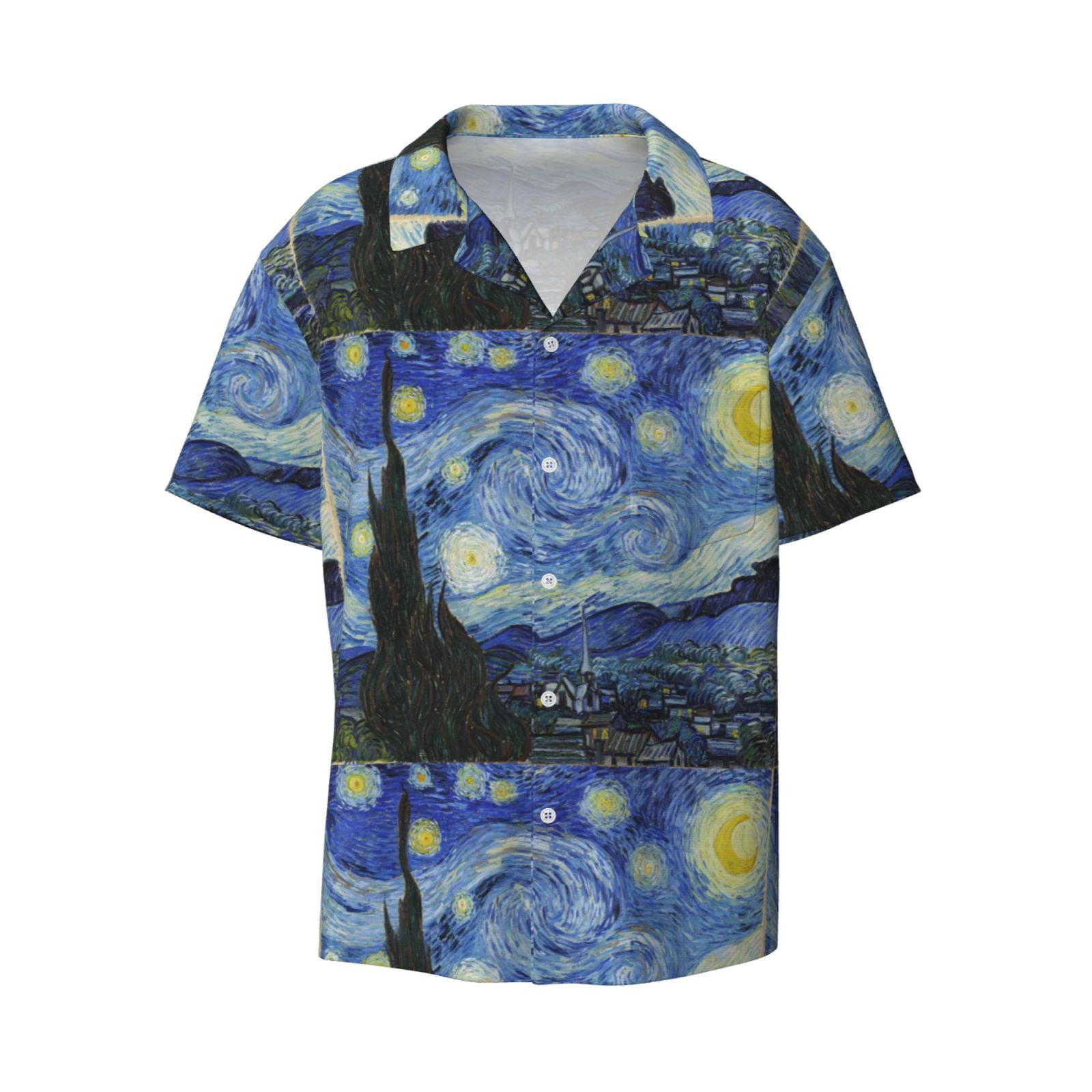 Disketp Men's Hawaiian The Starry Night Print Shirts Button Down ...