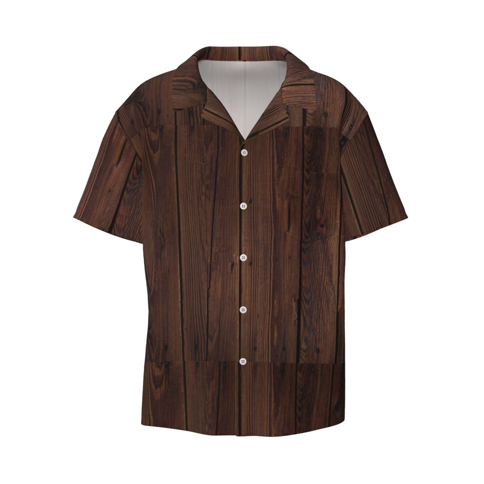 Disketp Men's Hawaiian Vintage Wood Print Shirts Button Down Holiday ...