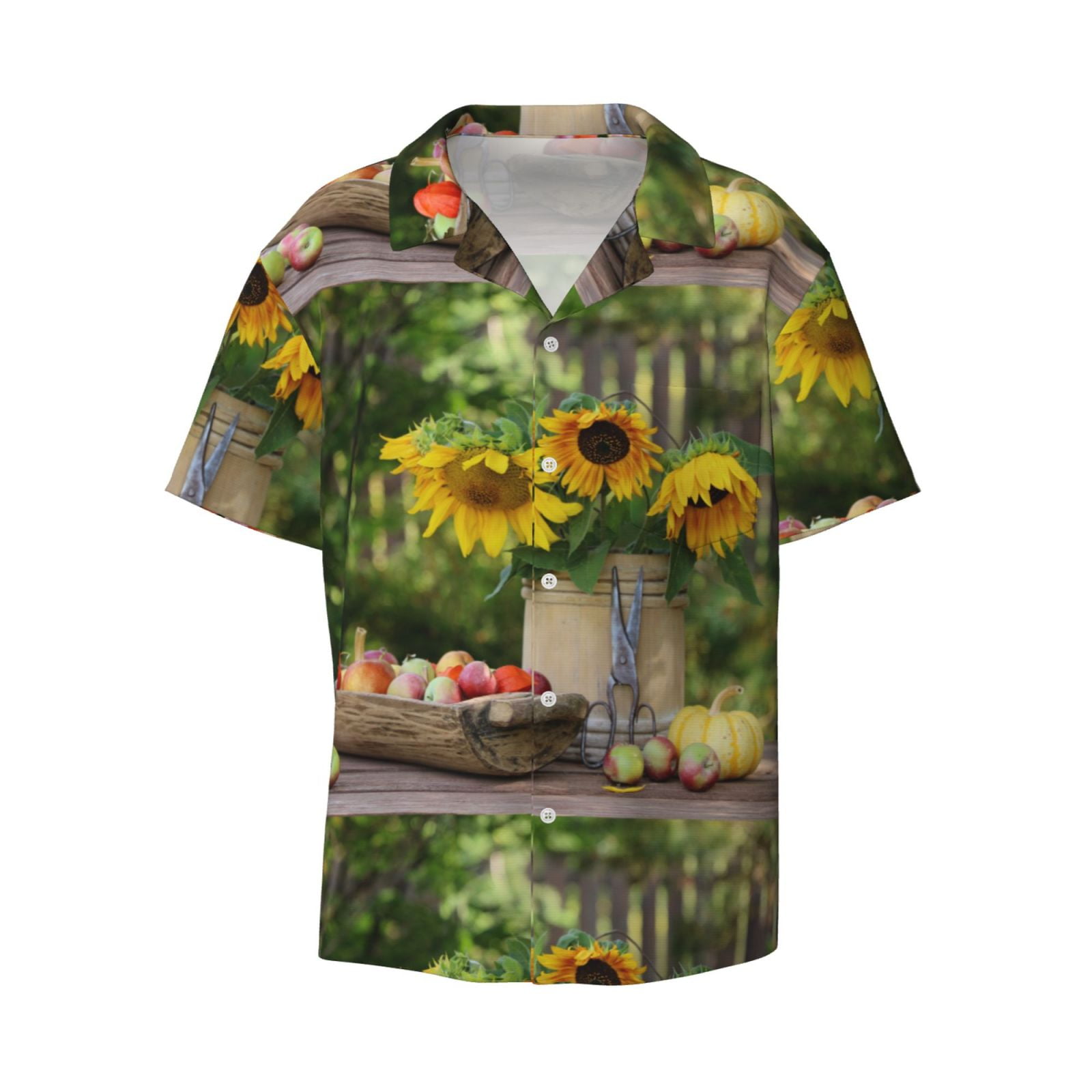 Disketp Men's Hawaiian Vintage Wooden Bucket Print Shirts Button Down ...