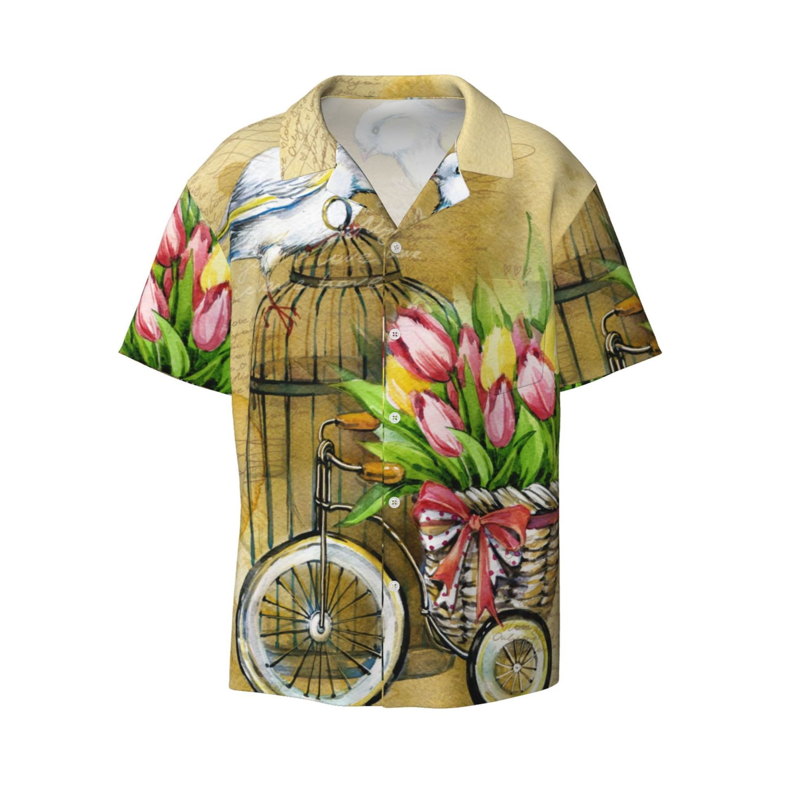 Disketp Men's Hawaiian Watercolor Canary Bird Print Shirts Button Down ...