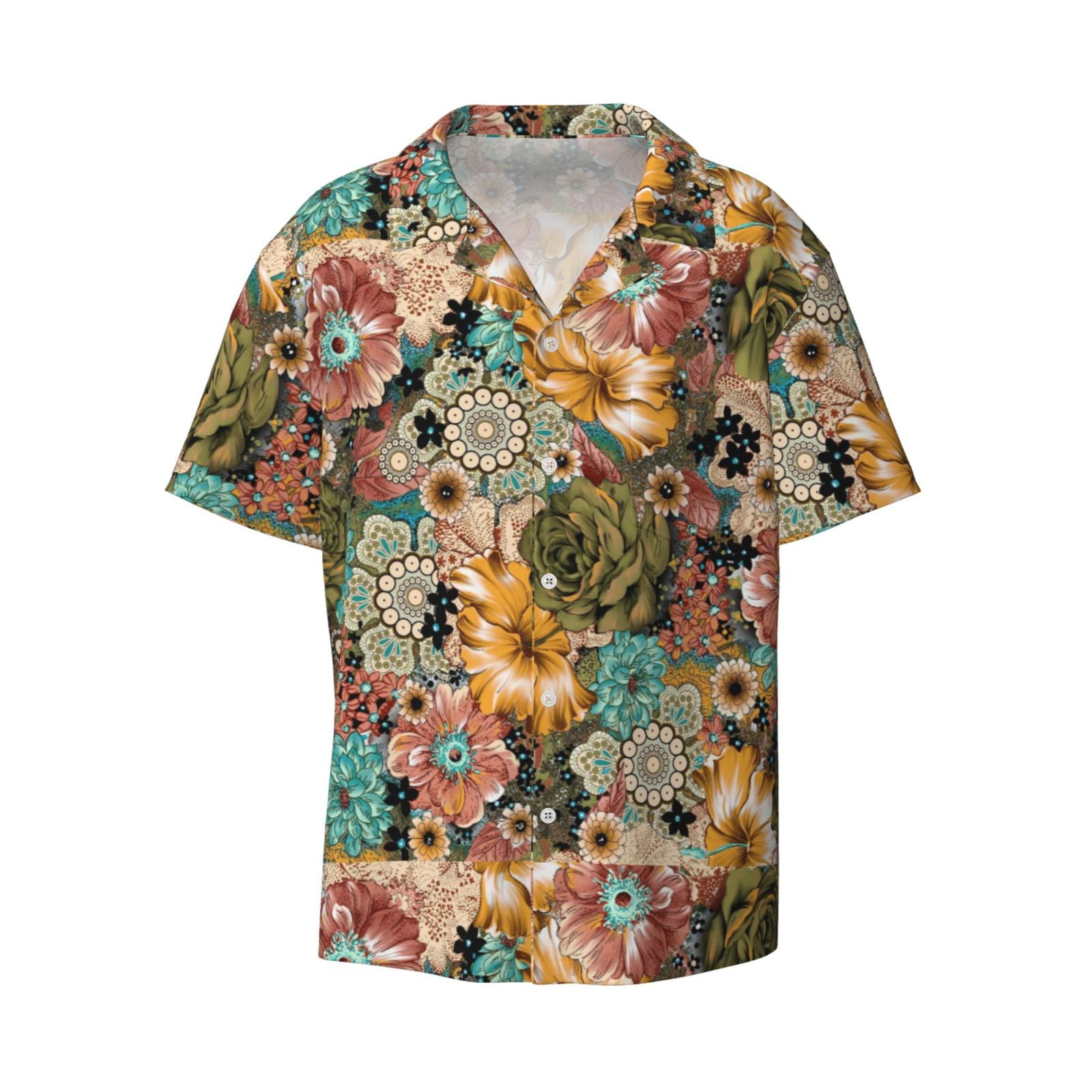 Disketp Men's Hawaiian Watercolor Flower Print Shirts Button Down ...
