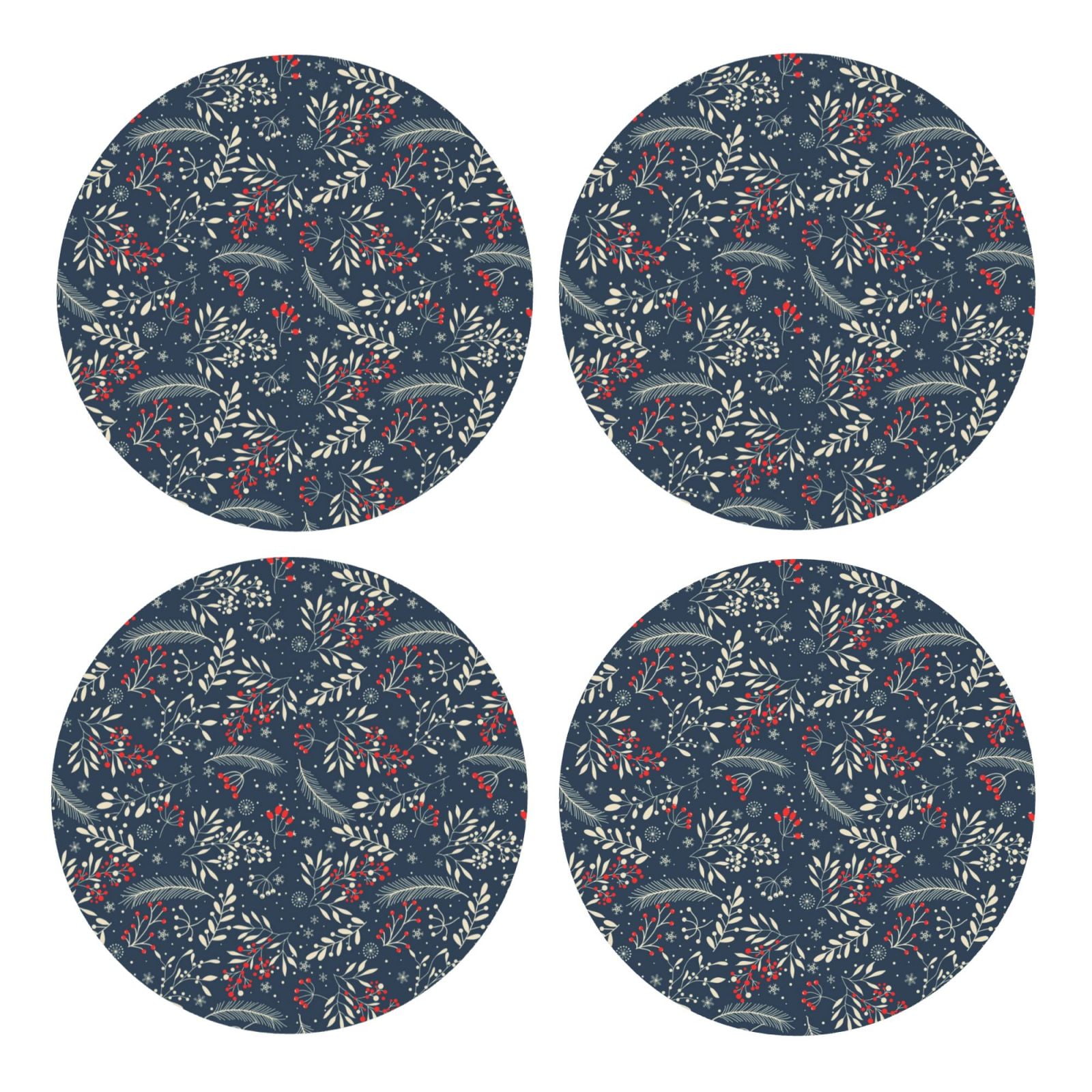 Disketp Merry Christmas Winter Leaves Snowflakes MDF Cork Coaster 4 Pcs ...