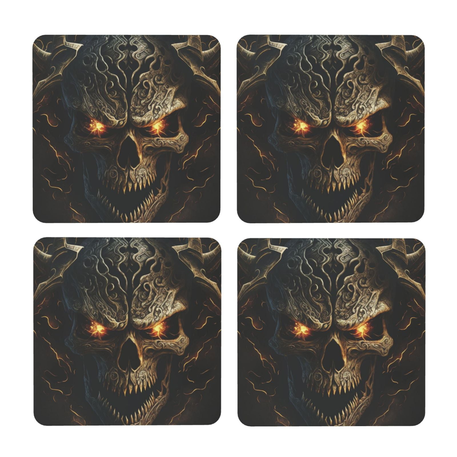 Disketp Metal Evil Skull MDF Cork Coaster 4 Pcs - Absorbent Beverage ...