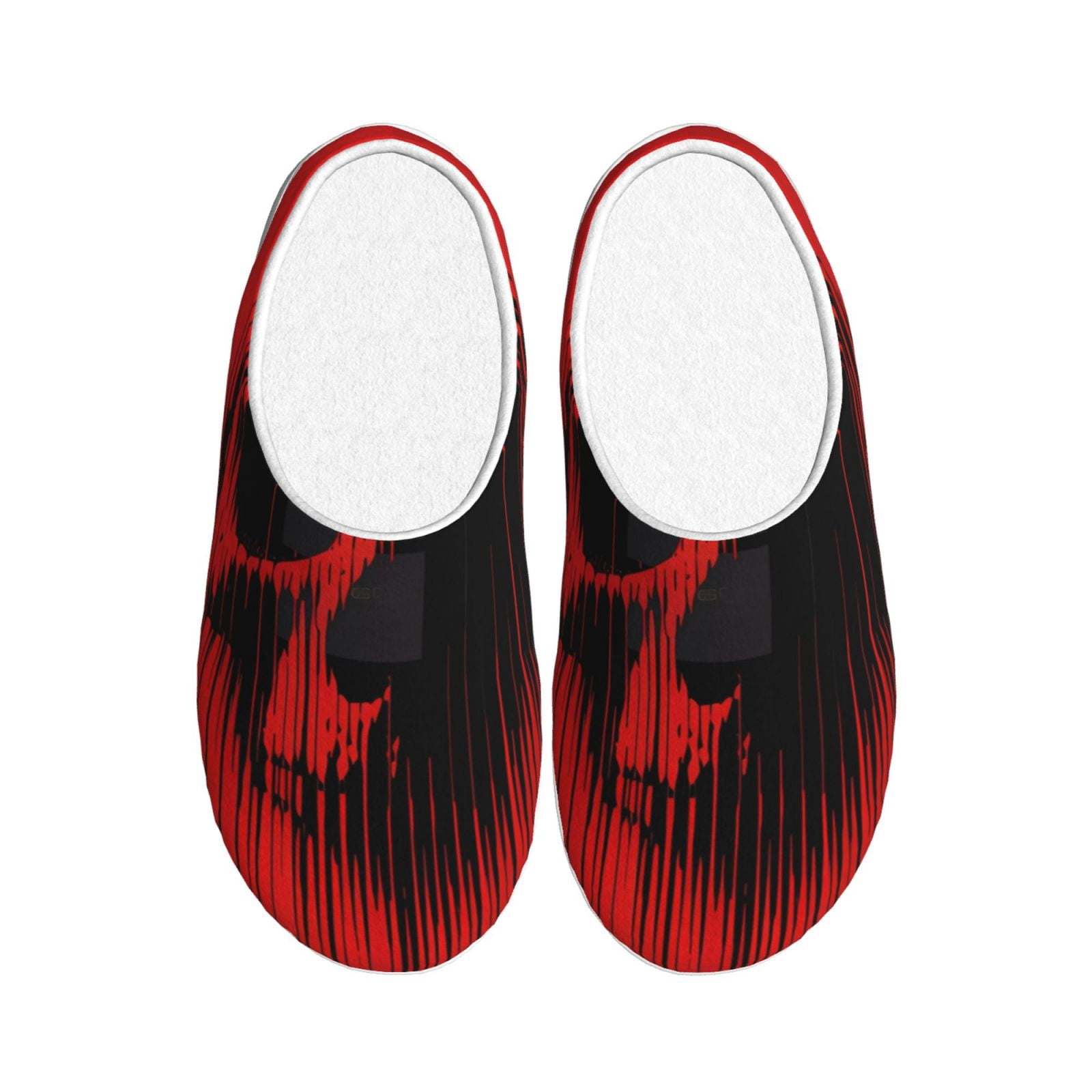 Disketp Minimalist Skull Red Women's Men's Slippers Plush Slip-On House ...