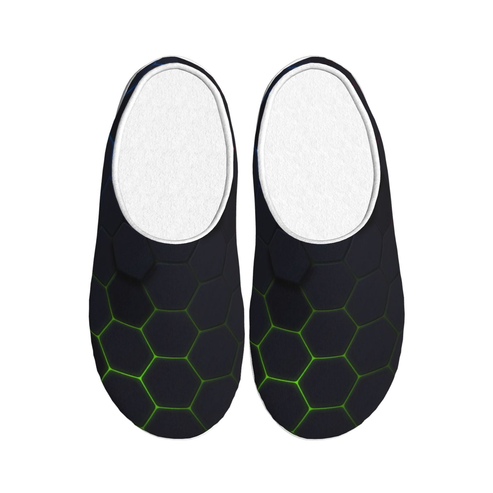Disketp Modern Hexagonal Neon Grid Women's Men's Slippers Plush Slip-On ...