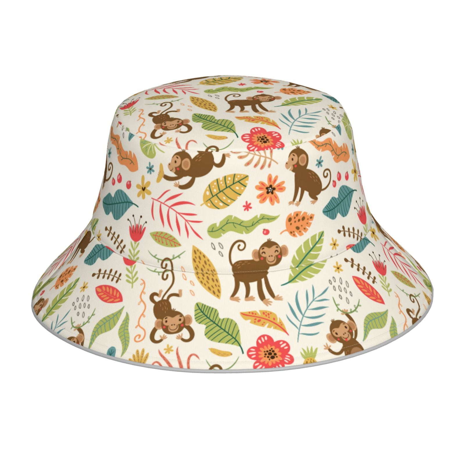Disketp Monkeys In The Jungle Print Reflective Bucket Hat Beach Hat ...