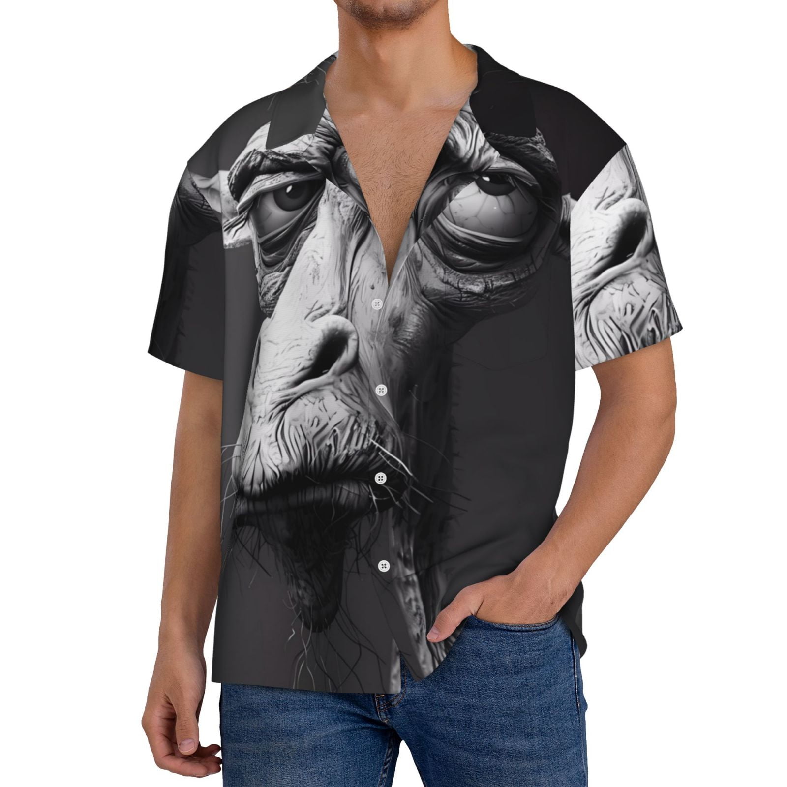 Disketp Monochrome Giraffe Expression Men's Hawaiian, Shirts Button ...