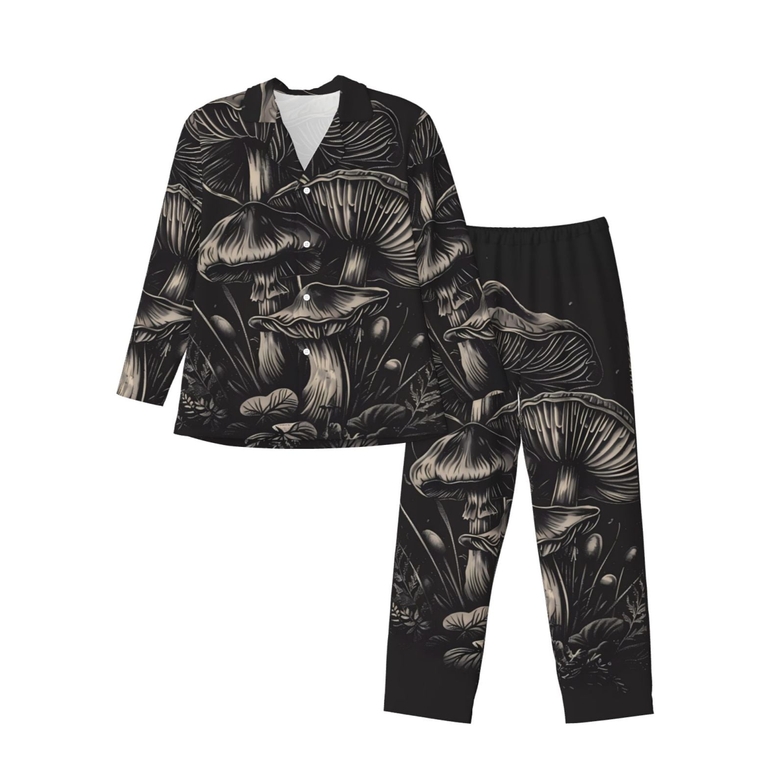 Disketp Monochrome Mushroom Artwork for Pajamas Set Long Sleeve ...