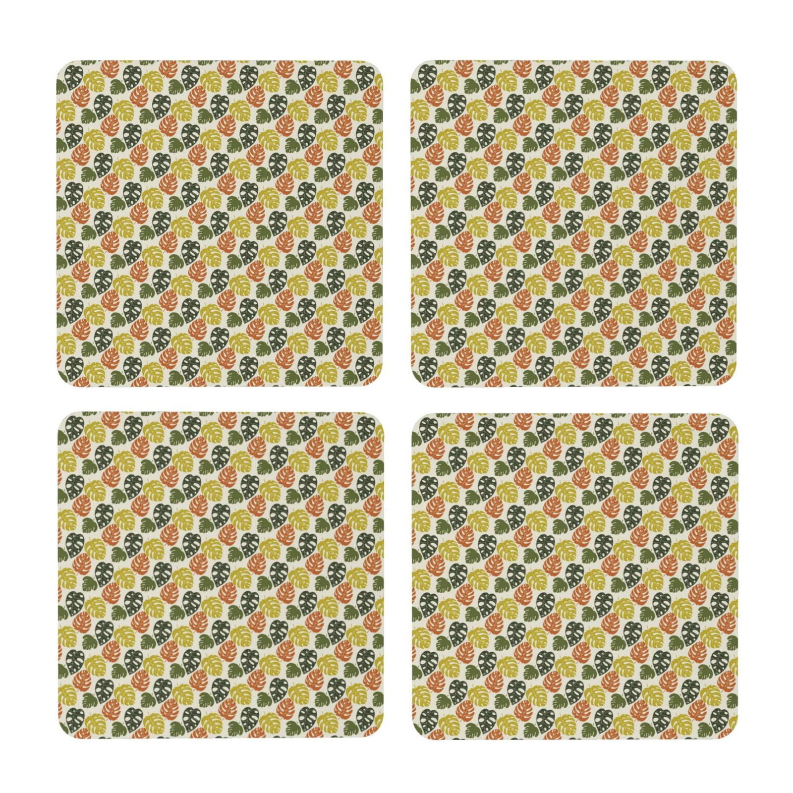 Disketp Monstera Leaves MDF Cork Coaster 4 Pcs - Absorbent Beverage ...