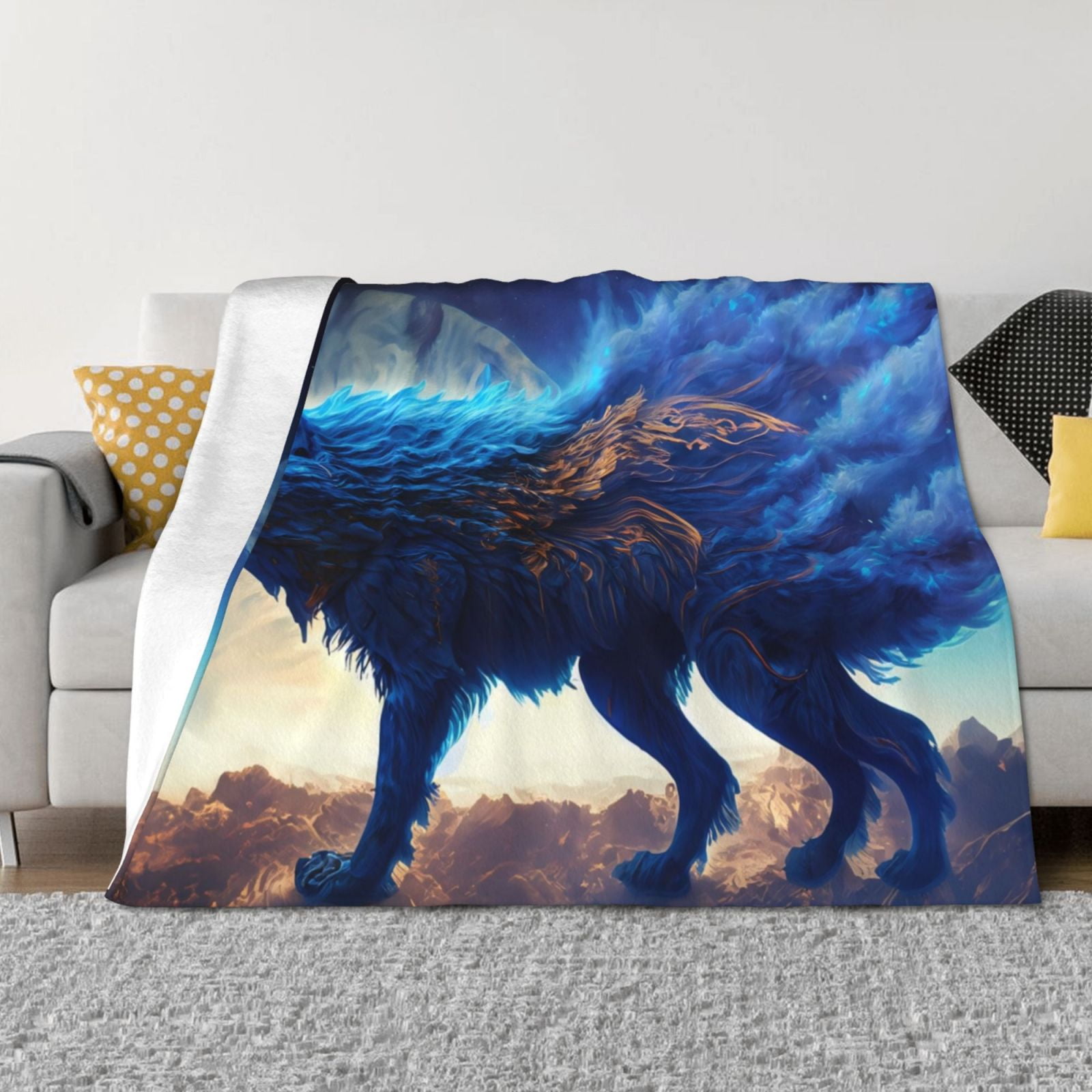 Disketp Moonlit Blue Wolf Flannel Blankets - Thick and Warm Blanket for ...