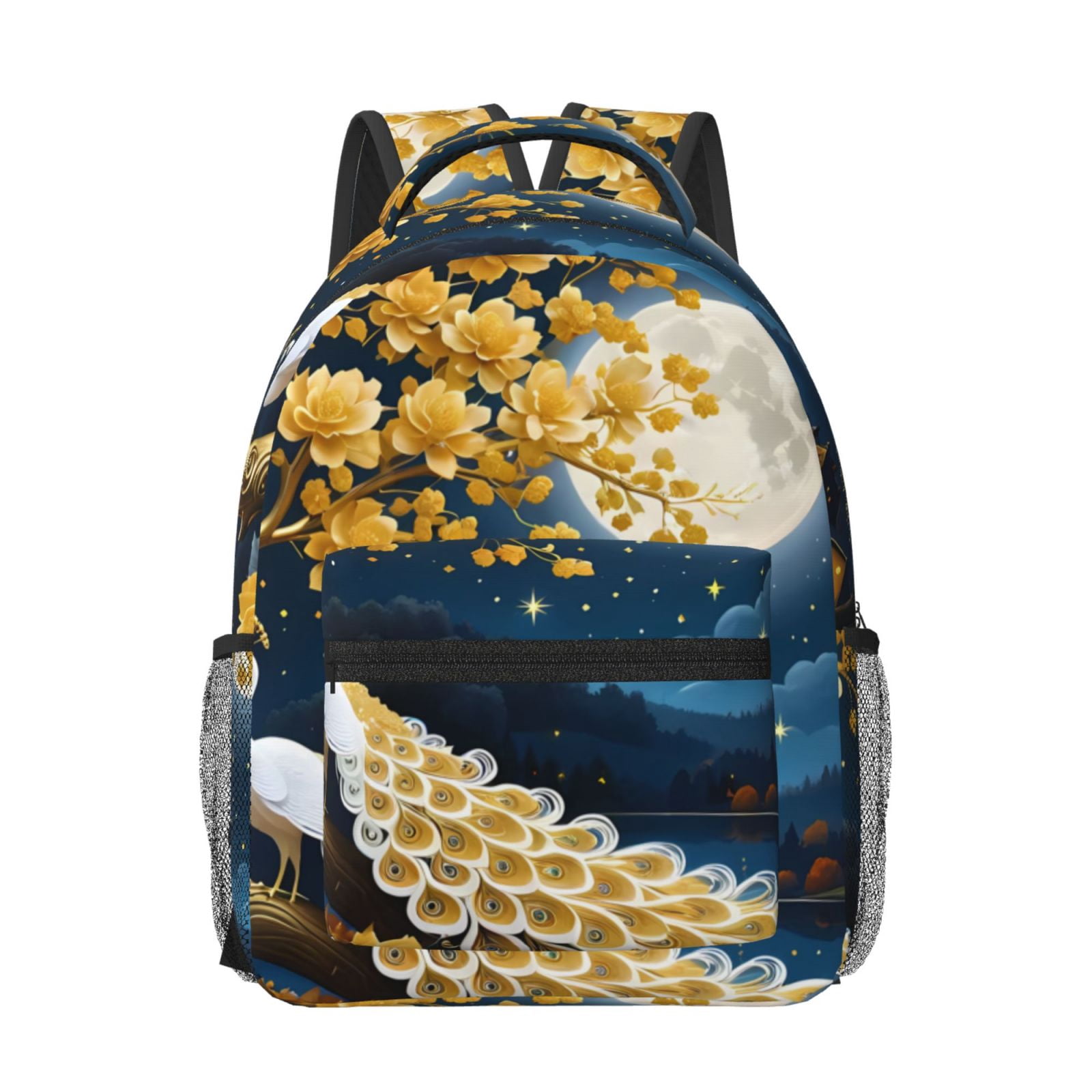Disketp Moonlit Golden Tree Peacock Backpack - Comfortable Daypack with ...