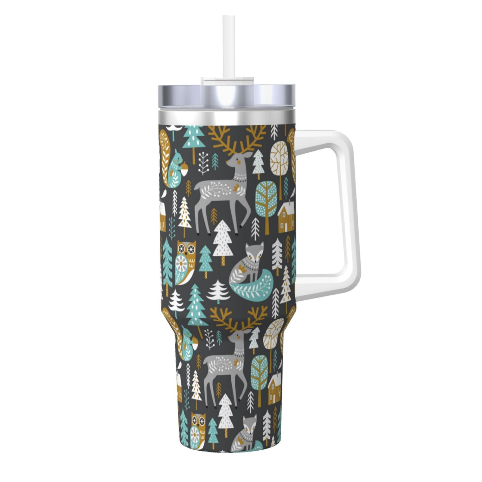 Disketp Moose Squirrel owls tree for 40 OZ Stainless Steel with Handle ...