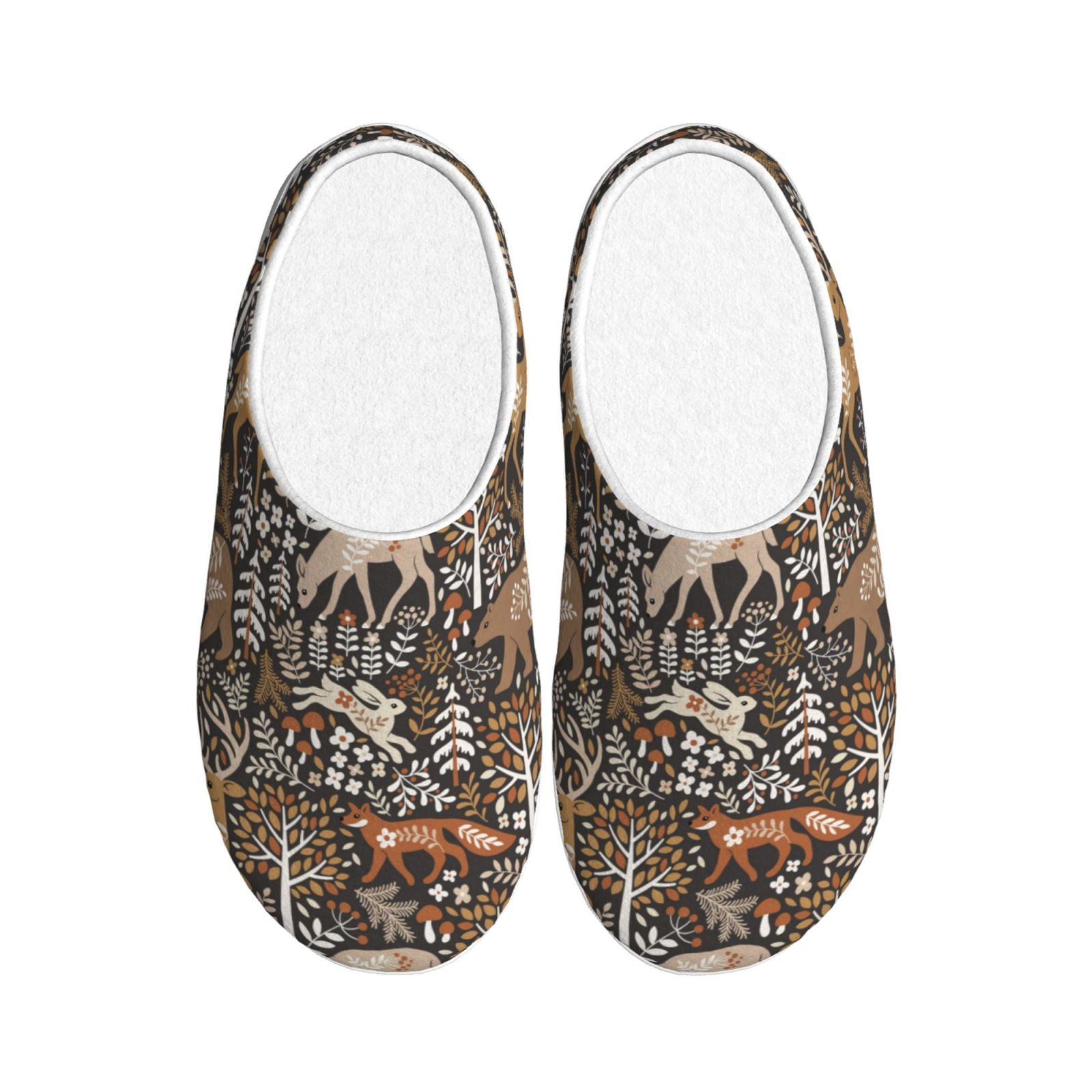 Disketp Moose fox bear leaf tree Women's Men's Slippers Plush Slip-On ...