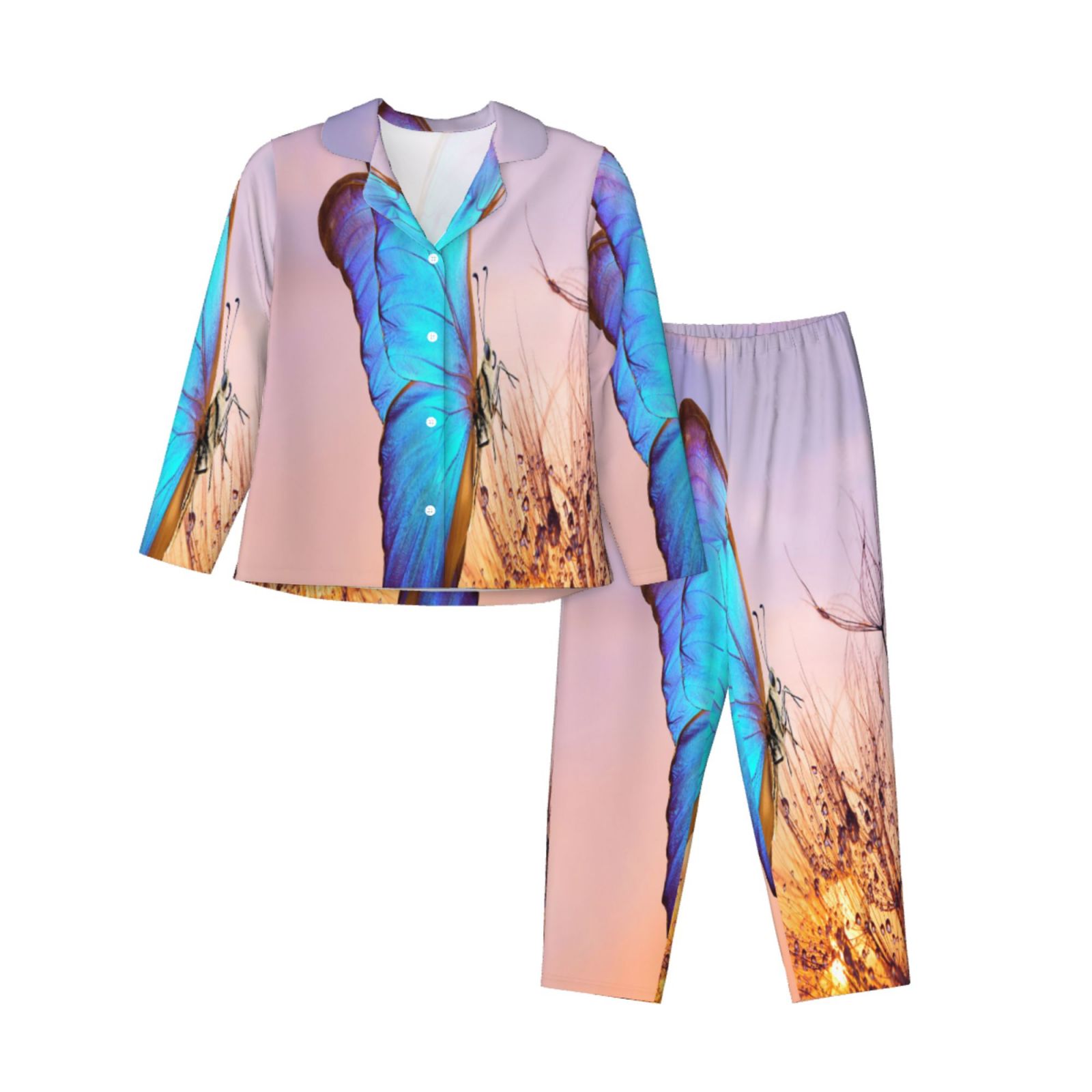 Disketp Morpho butterfly and dandelion Pajamas Set Long Sleeve ...