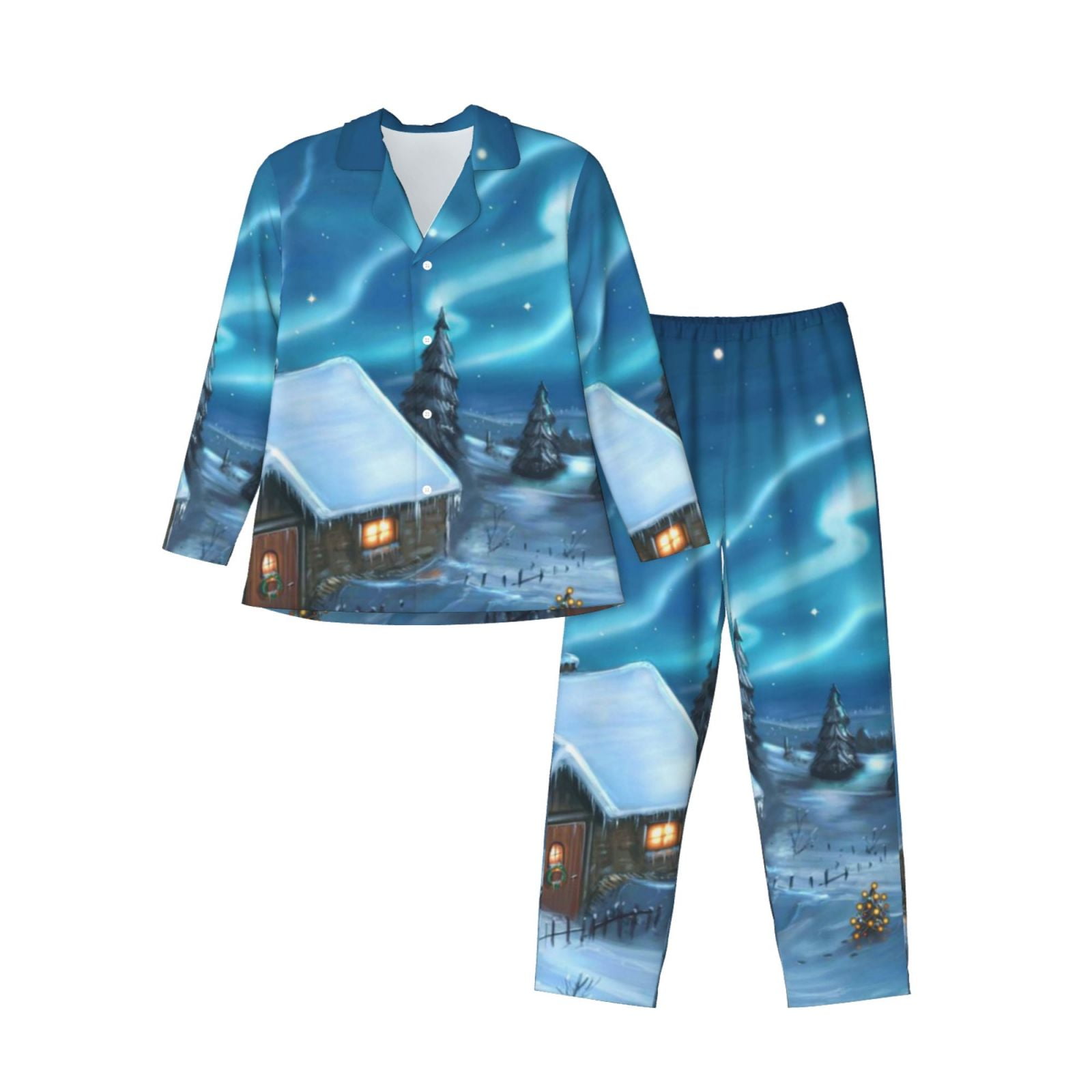 Disketp Mountain Cottage In Snow for Pajamas Set Long Sleeve Sleepwear ...