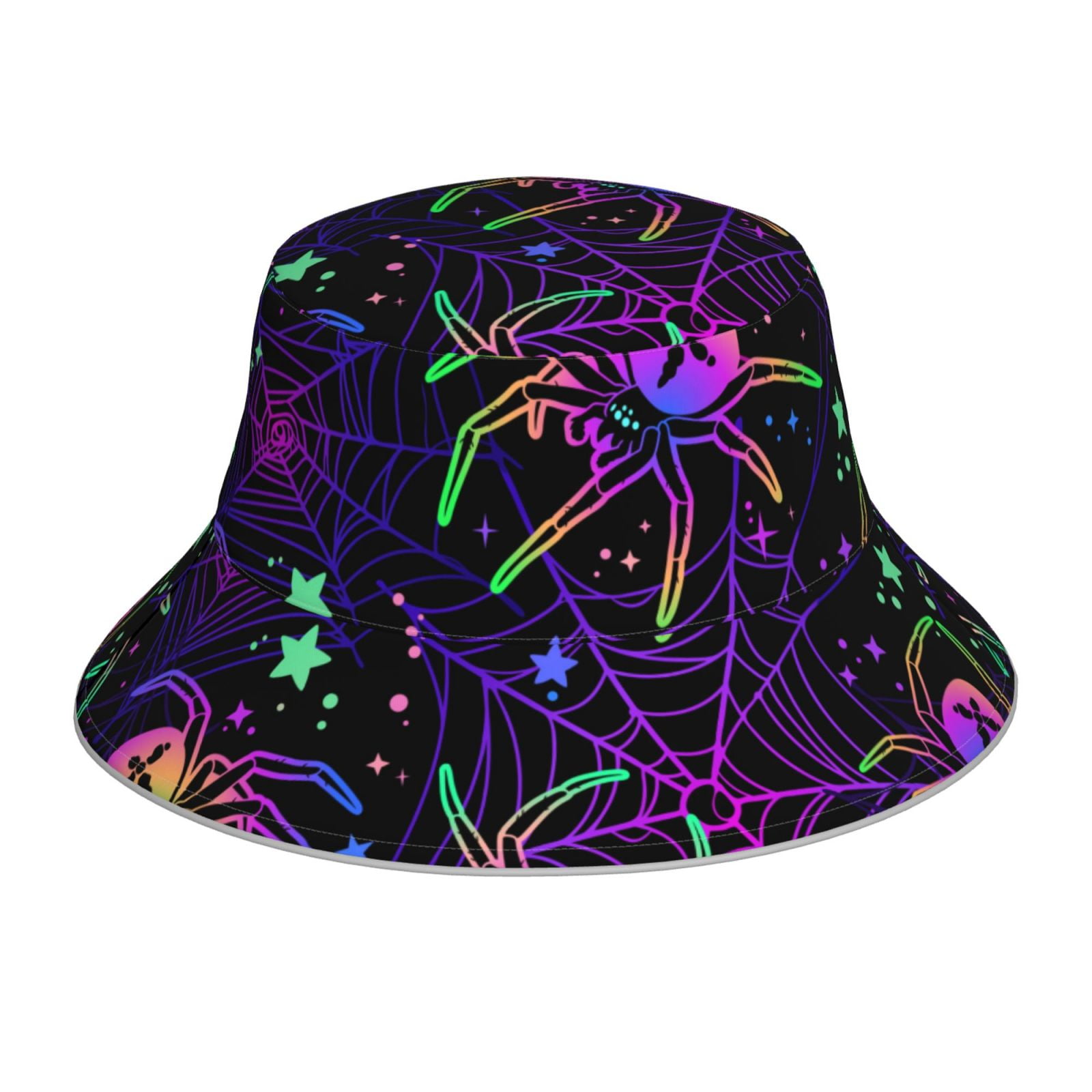 Disketp Multi-Colored Spiders Print Reflective Bucket Hat Beach Hat ...