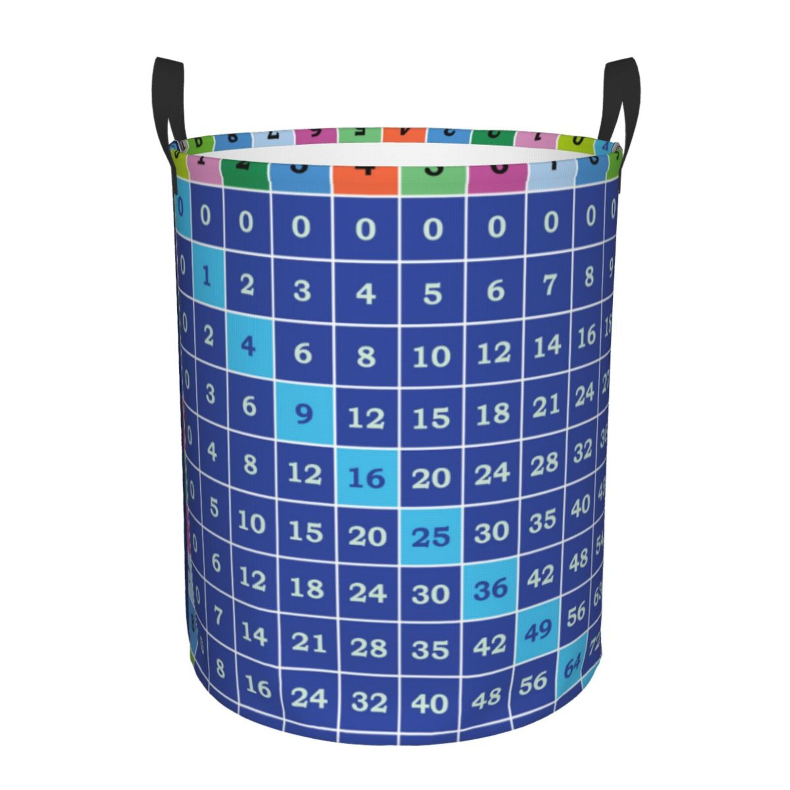 Disketp Multiplication Table for Round Single Layer Dirty Clothes Basket with Handle for Bedroom ...