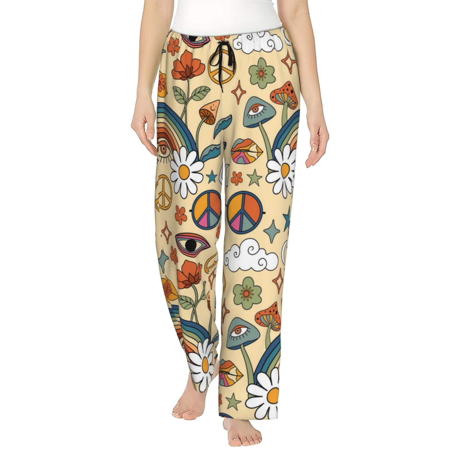 Disketp Mushrooms And Rainbows Peace Print Women'S Comfy Pajama Pants ...