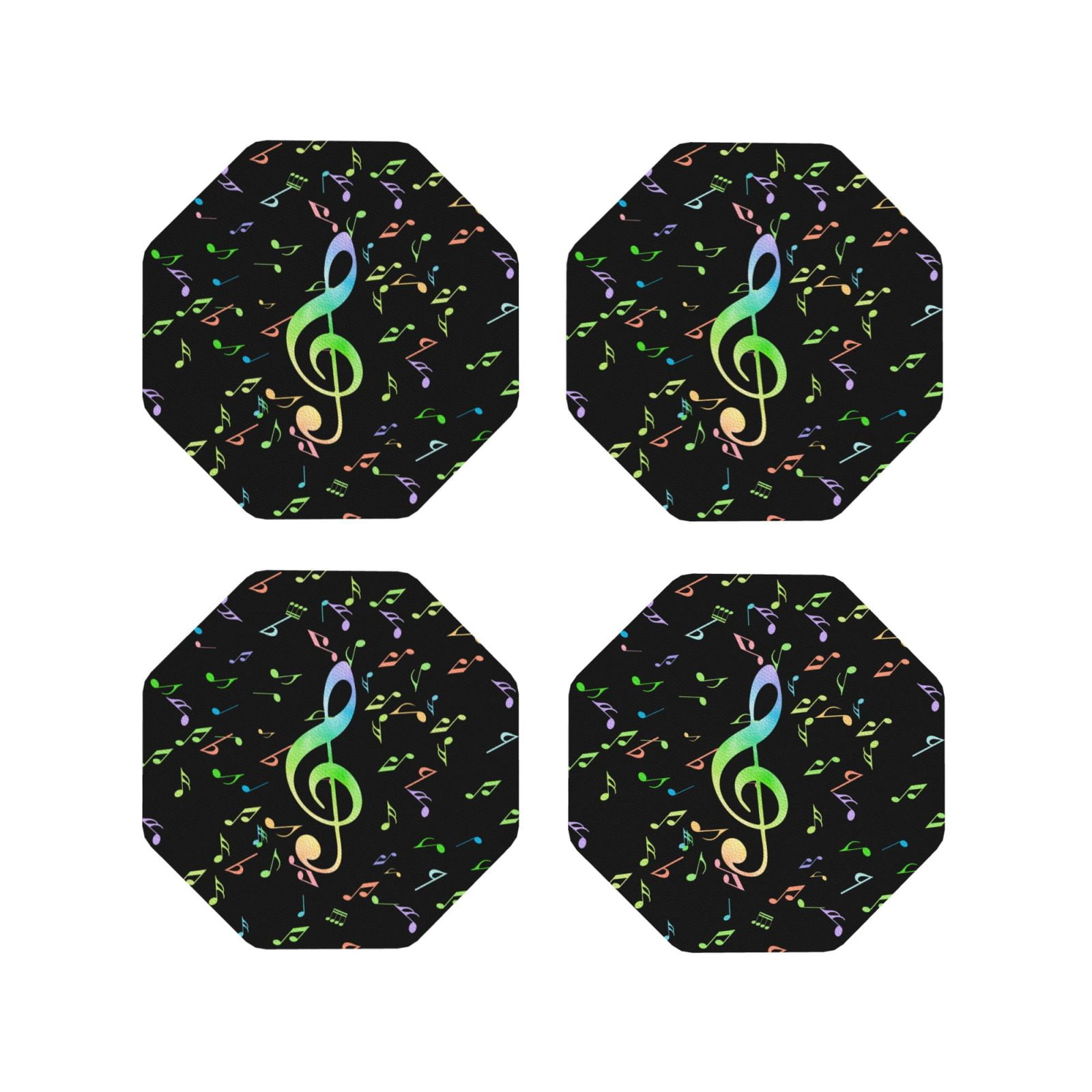 Disketp Music Notes Funny Coasters,4 Pcs Leather Coasters with Holder ...