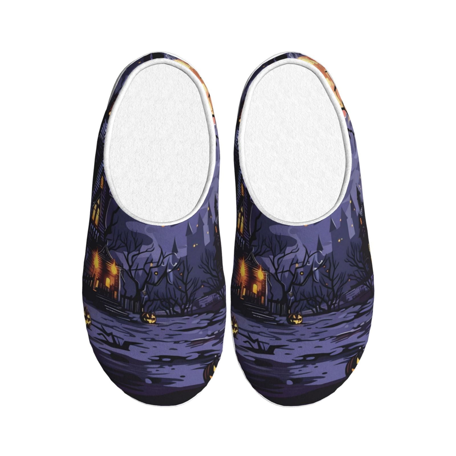 Disketp Mystery House Halloween Night Women's Men's Slippers Plush Slip ...