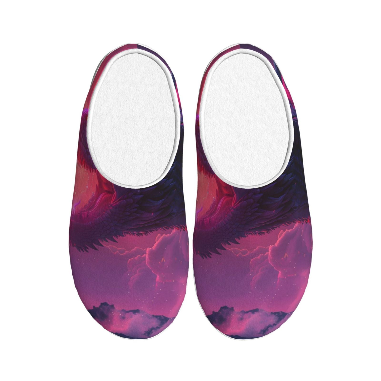 Disketp Mystical Dragon Under Moon Women's Men's Slippers Plush Slip-On ...