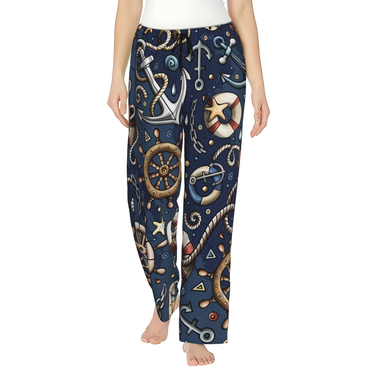 Disketp Nautical Print Women'S Comfy Pajama Pants Casual Drawstring ...