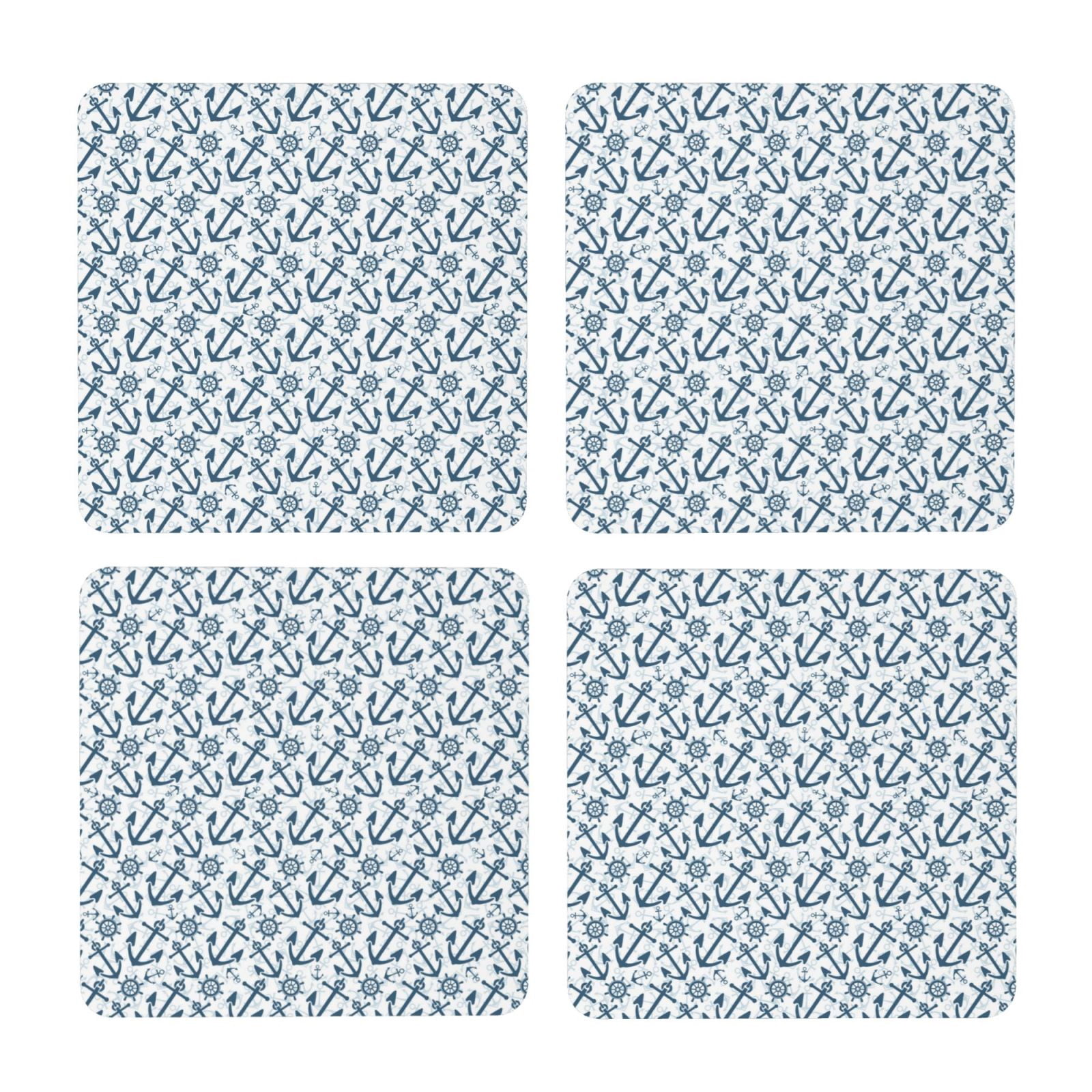 Disketp Nautical Theme Anchors MDF Cork Coaster 4 Pcs - Absorbent ...