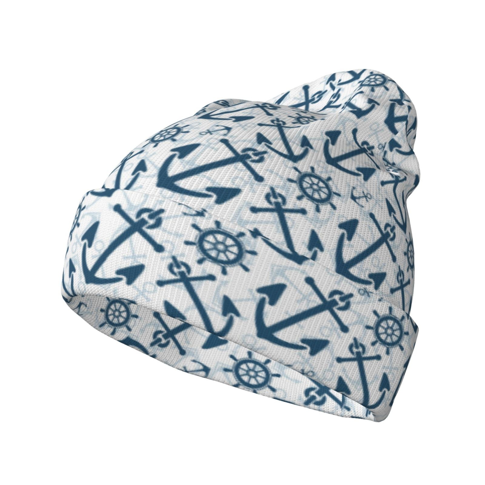 Disketp Nautical Theme Anchors Winter Beanie for Men Women Beanie Knit ...