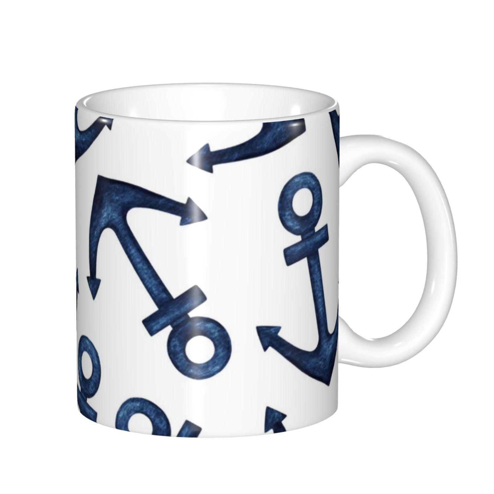 Disketp Navy Blue Anchors Large Coffee Mug with Handle Tea Cup Novelty ...