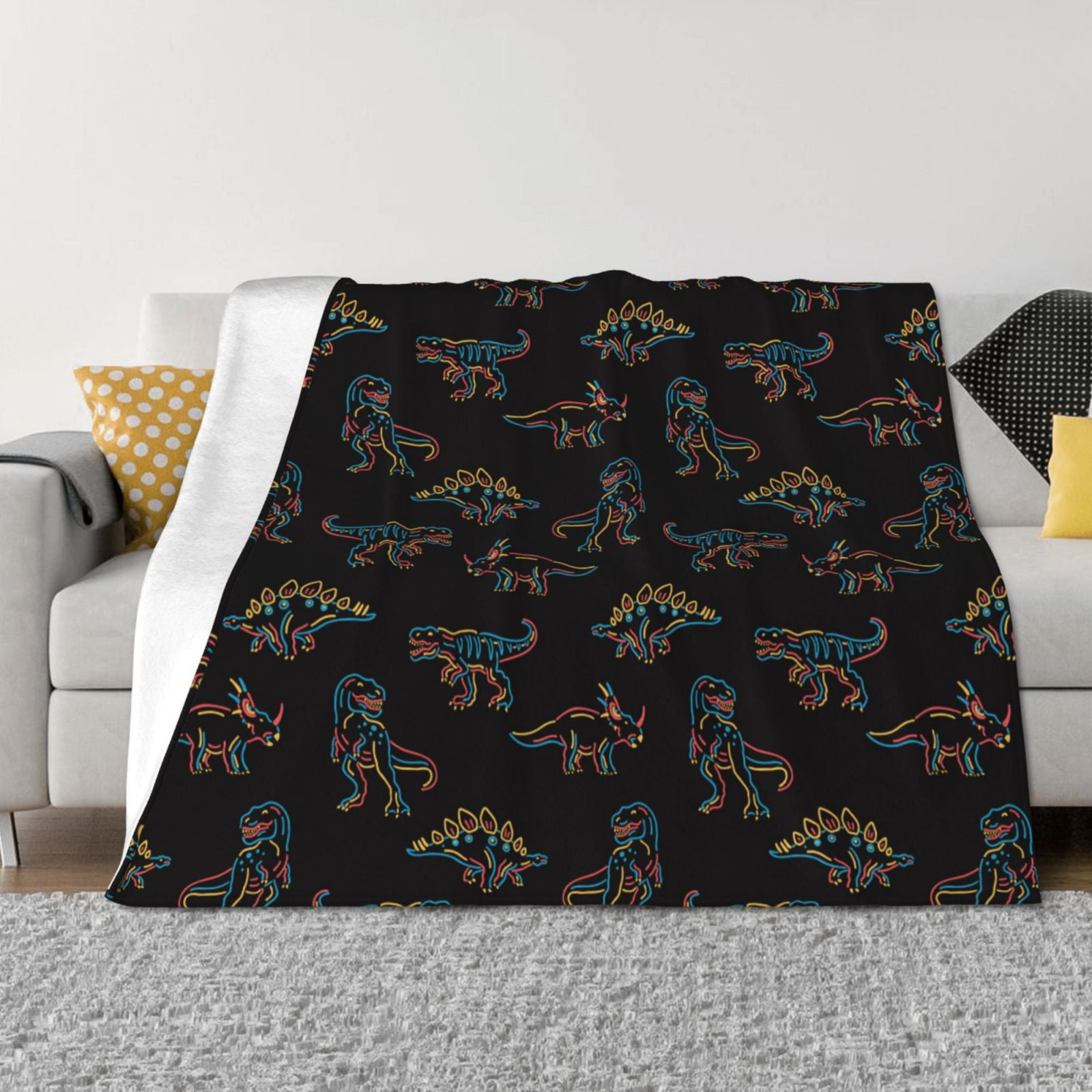 Disketp Neon Dinosaur Flannel Blankets - Thick and Warm Blanket for ...