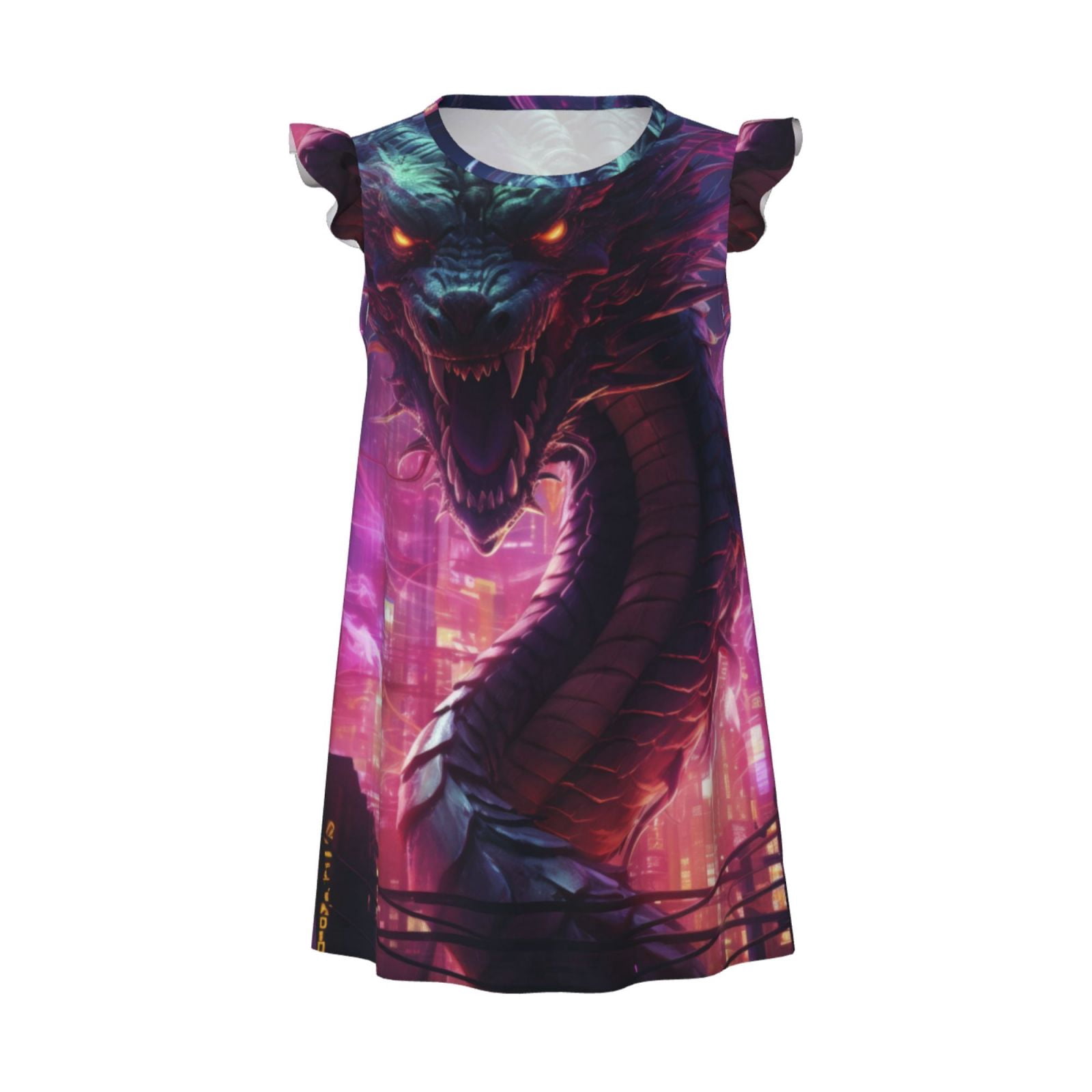 Disketp Neon Futuristic Dragon Print Girls Nightgowns 3-10 Years ...