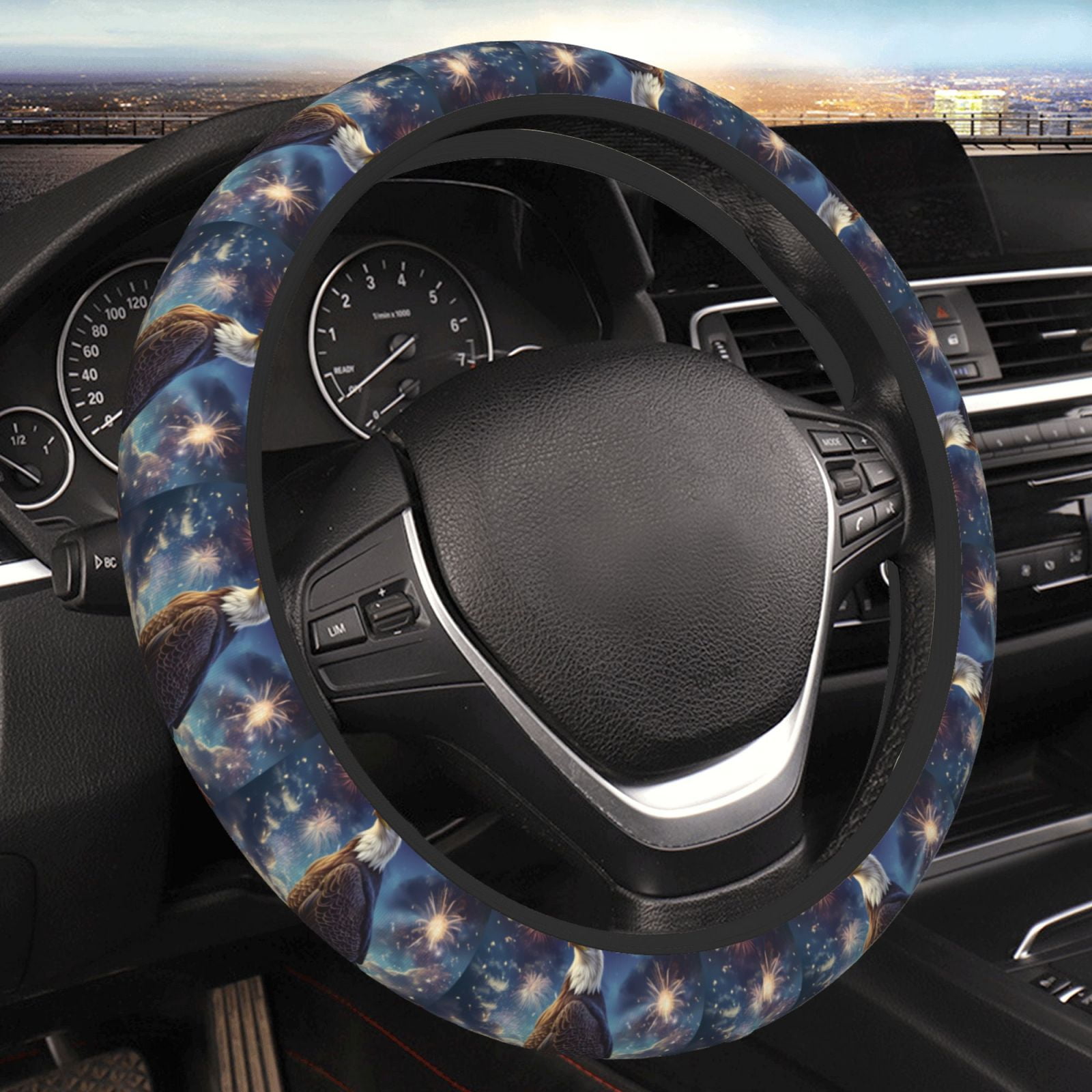 Disketp Night Sky Bald Eagle Elastic Microfiber Steering Wheel Cover ...