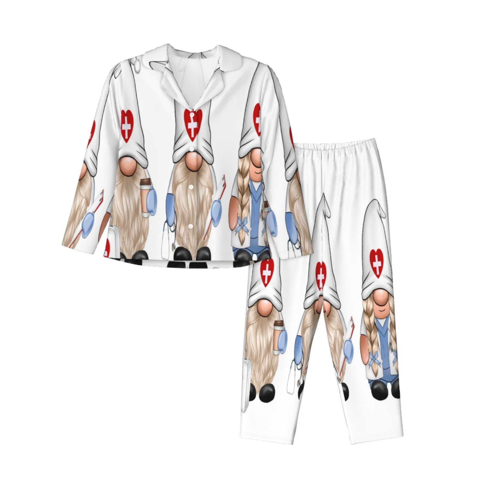 Disketp Nurse doctor gnome Pajamas Set Long Sleeve Sleepwear Womens ...
