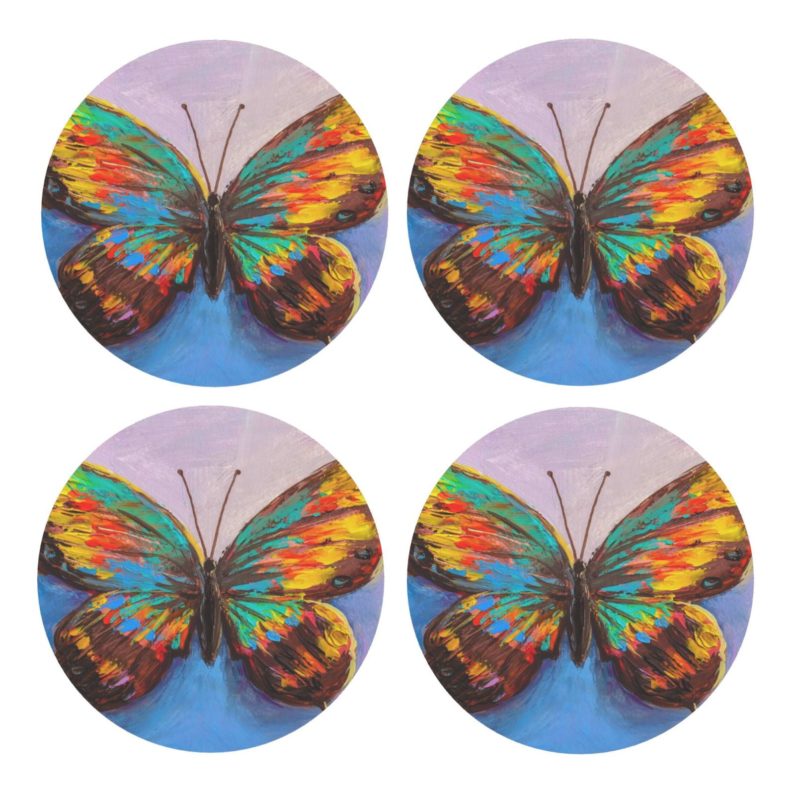 Disketp Oil Painting Beautiful Butterfly MDF Cork Coaster 4 Pcs ...