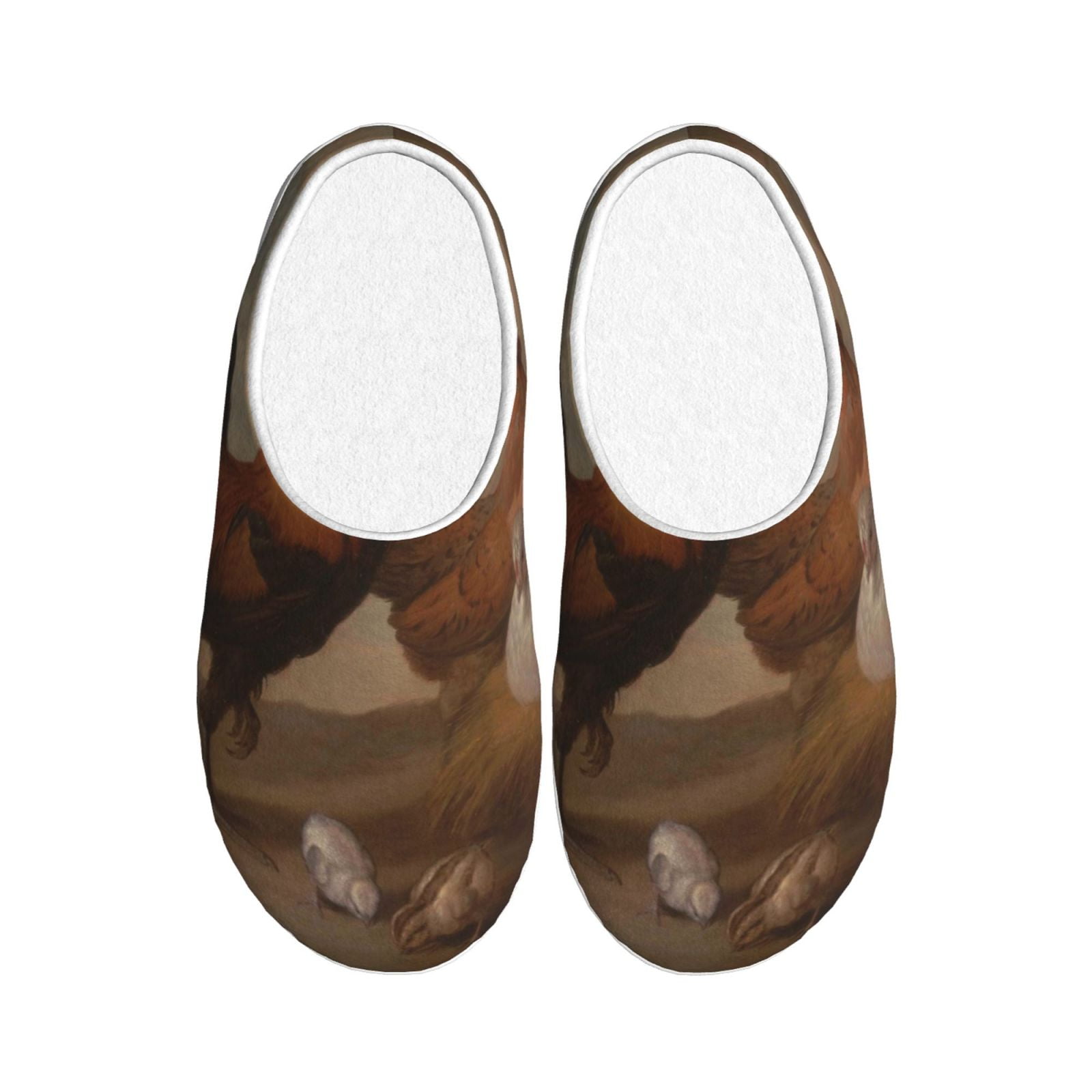 Disketp Oil Painting Chicken And Duck Women's Men's Slippers Plush Slip ...