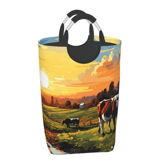 Disketp Oil Painting Style Pasture Cow Square Laundry Bag Large ...