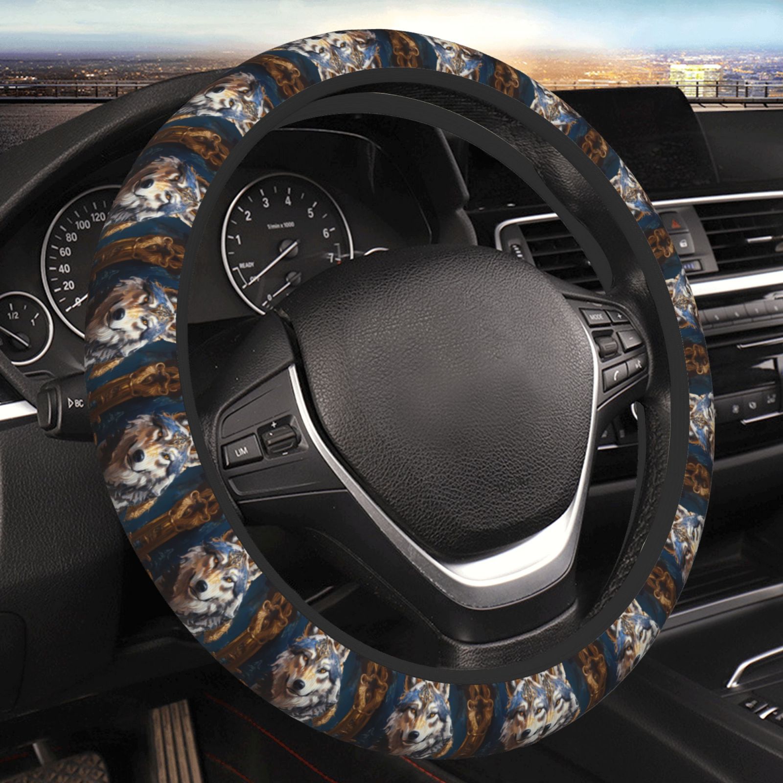 Disketp Oil Painting Tribal Wolf Elastic Microfiber Steering Wheel ...