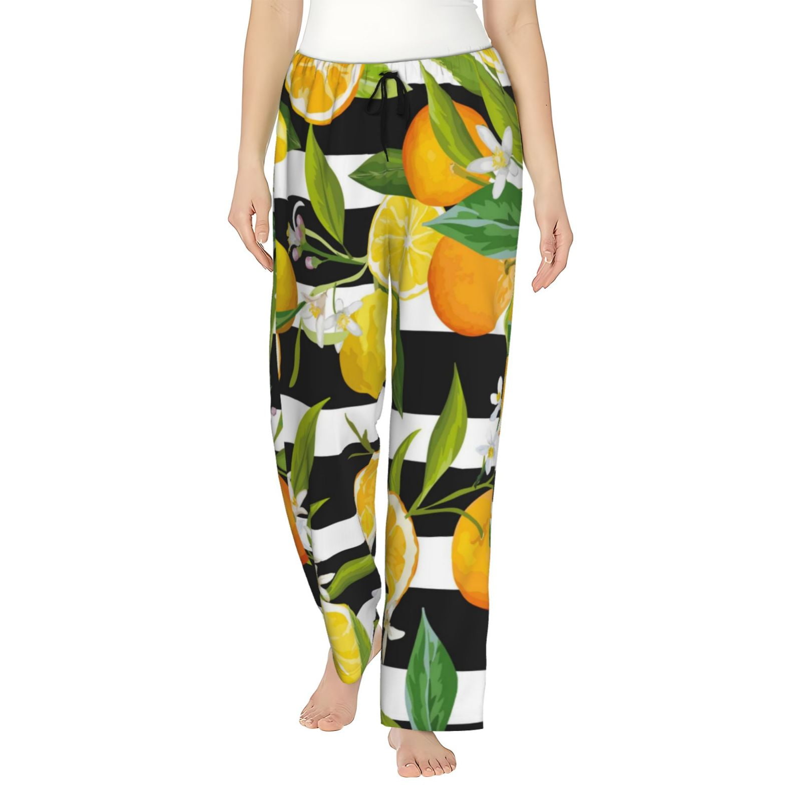 Disketp Orange And Lemon Print Women'S Comfy Pajama Pants Casual ...