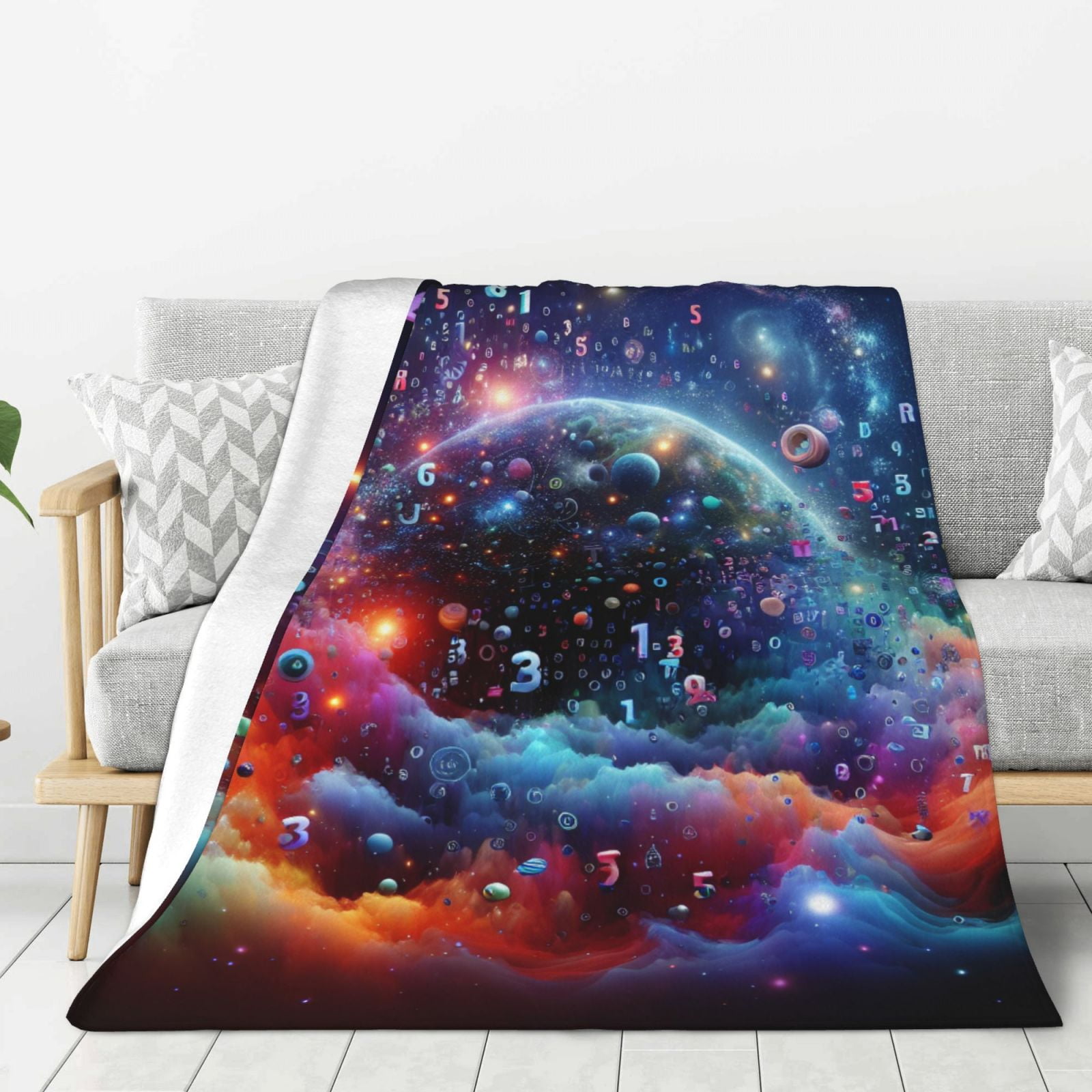 Disketp Outer Space Floating Numbers And Letters Cozy Flannel Fleece ...