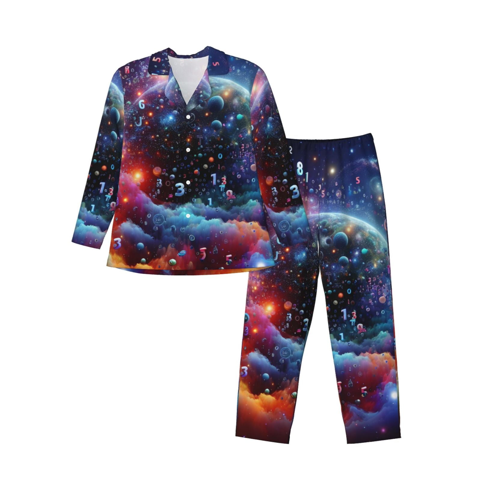 Disketp Outer Space Floating Numbers And Letters Mens Pajama Set, Soft ...