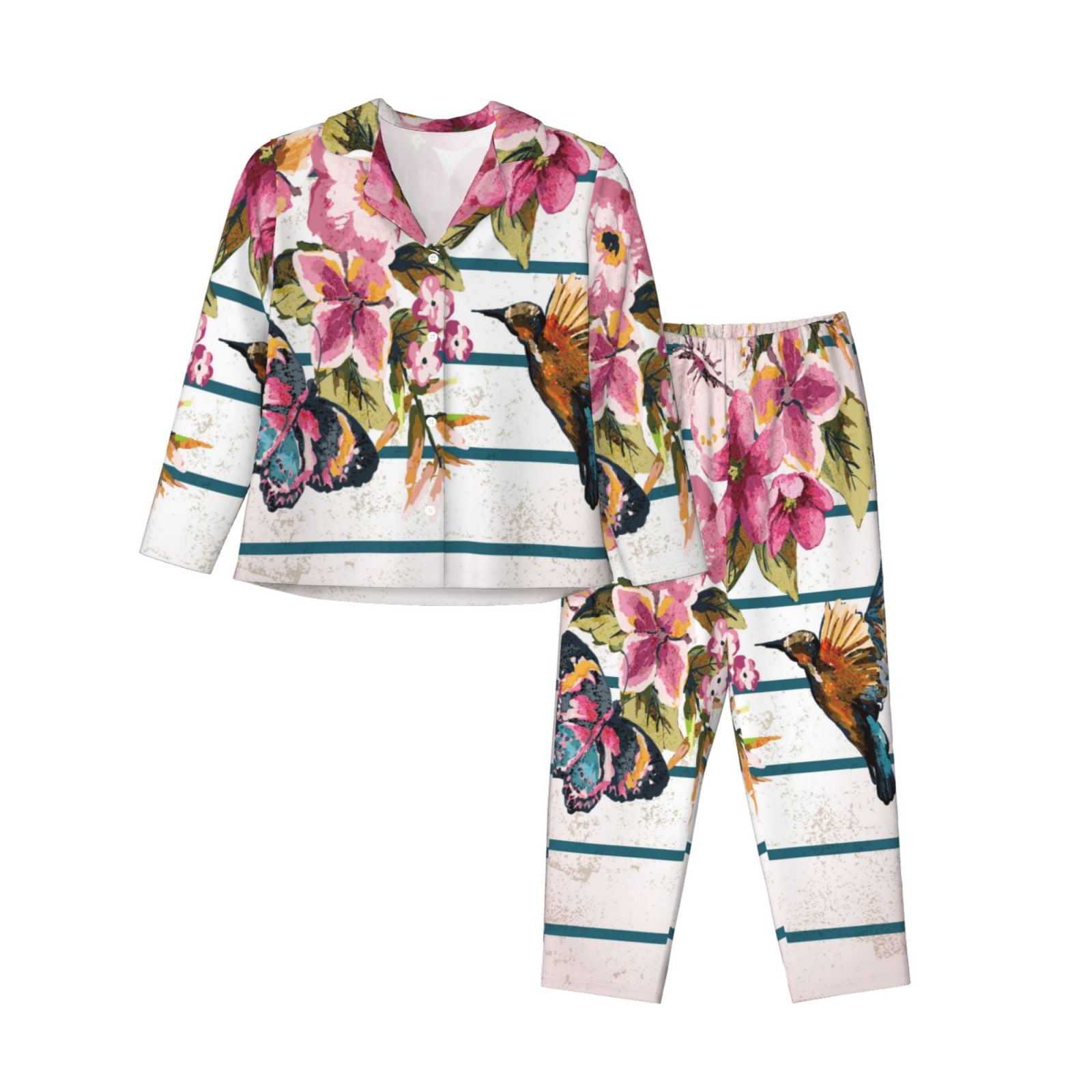 Disketp Pajamas Set Long Sleeve Sleepwear Womens Button Down Nightwear ...