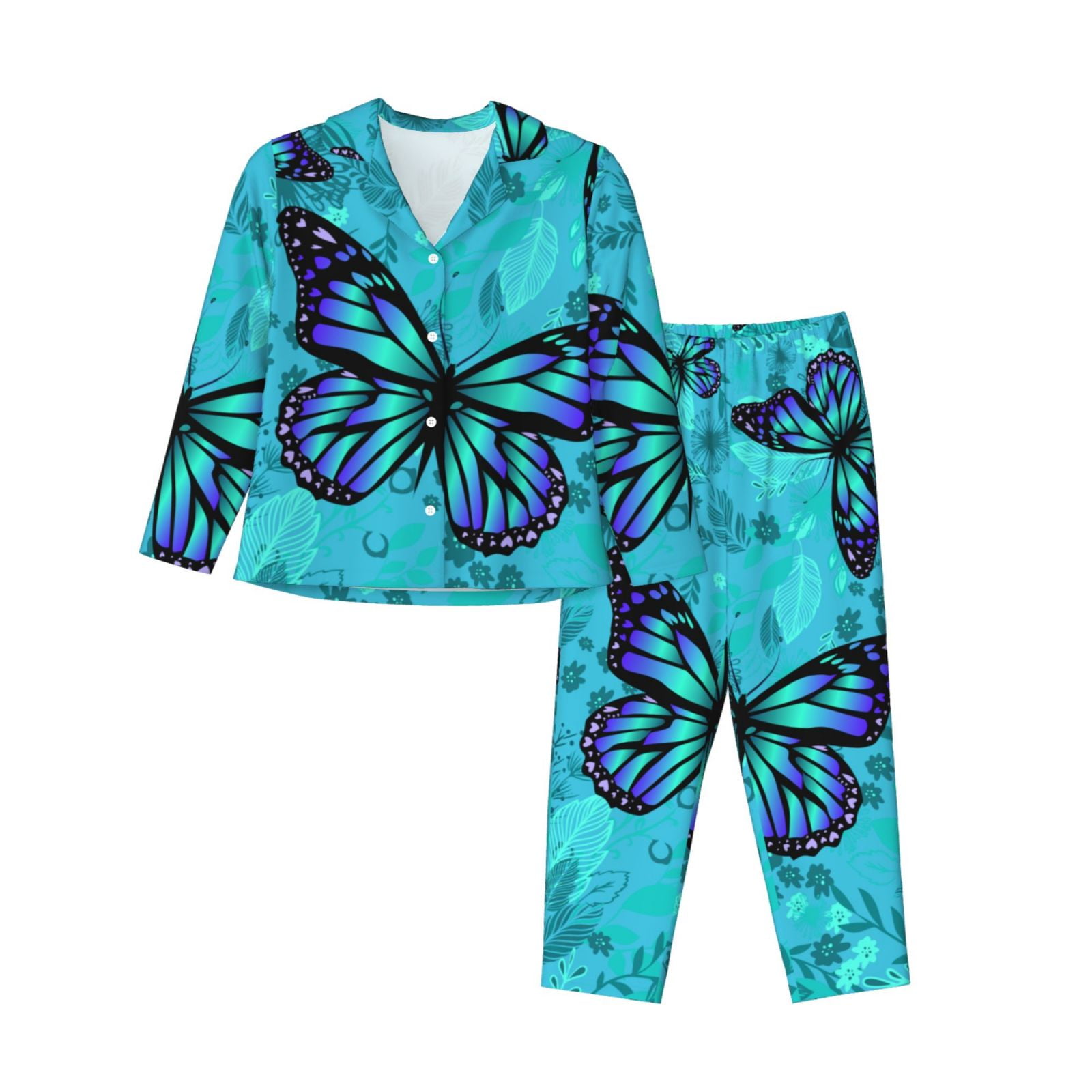 Disketp Pajamas Set Long Sleeve Sleepwear Womens Button Down Nightwear ...