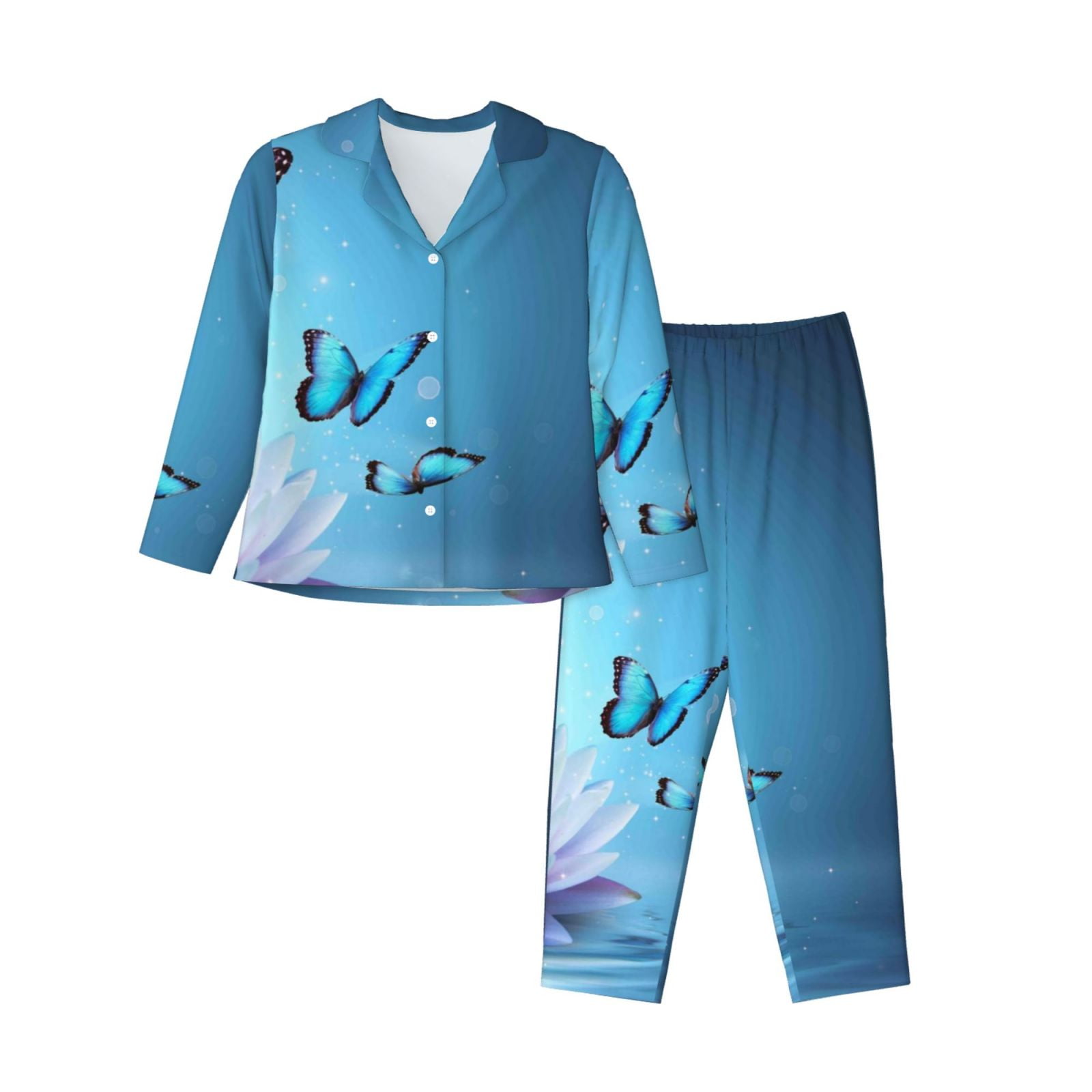 Disketp Pajamas Set Long Sleeve Sleepwear Womens Button Down Nightwear ...