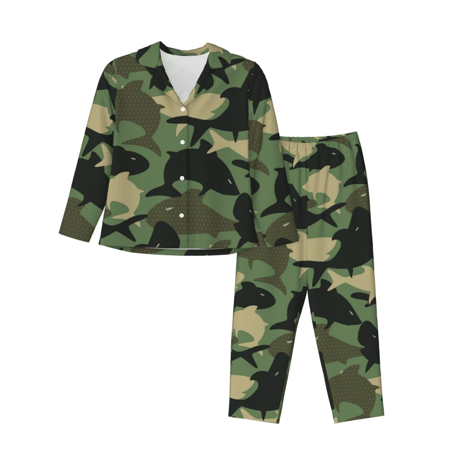 Disketp Pajamas Set Long Sleeve Sleepwear Womens Button Down Nightwear ...