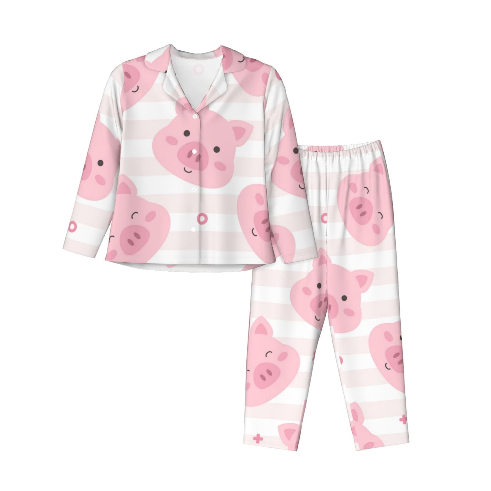 Disketp Pajamas Set Long Sleeve Sleepwear Womens Button Down Nightwear ...