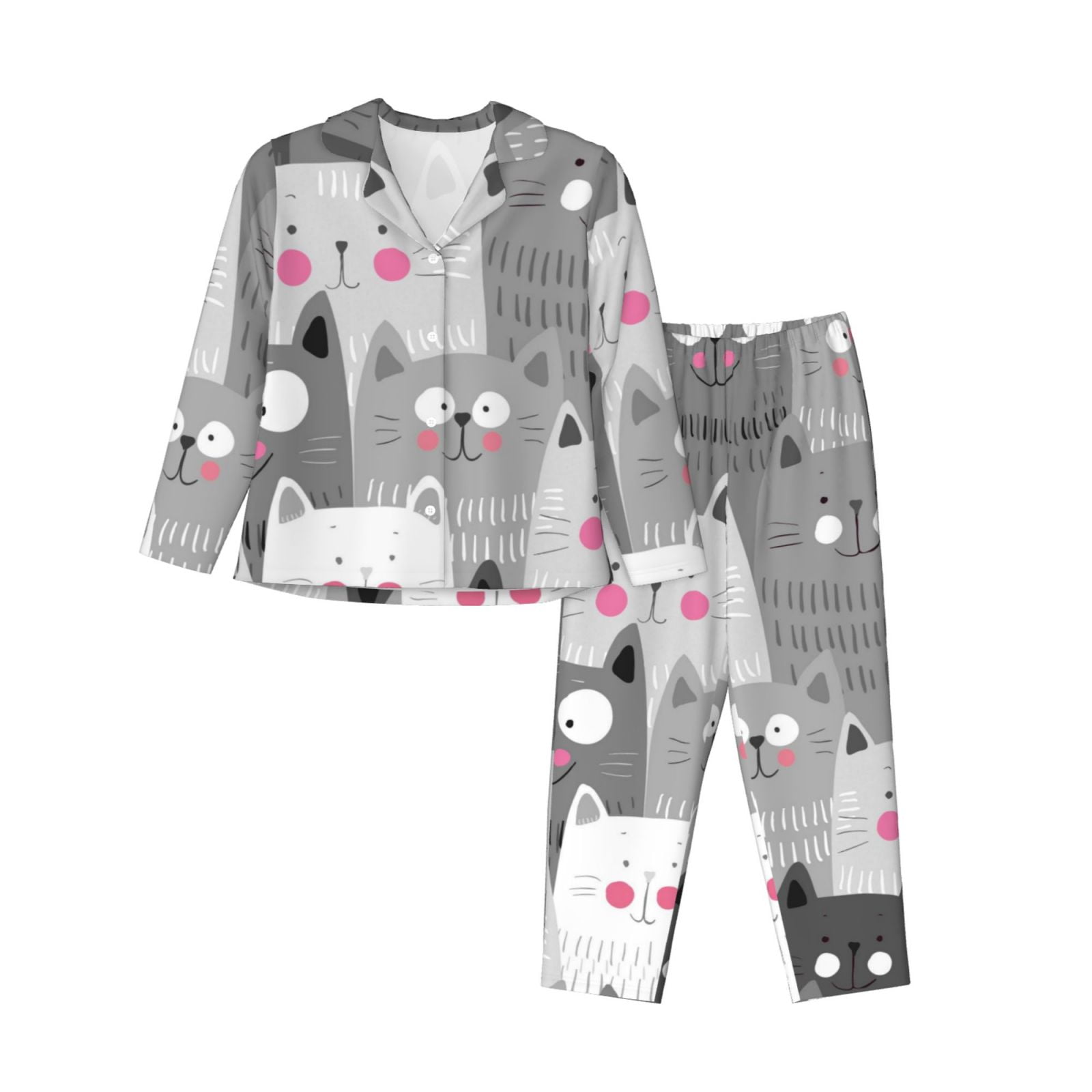Disketp Pajamas Set Long Sleeve Sleepwear Womens Button Down Nightwear ...