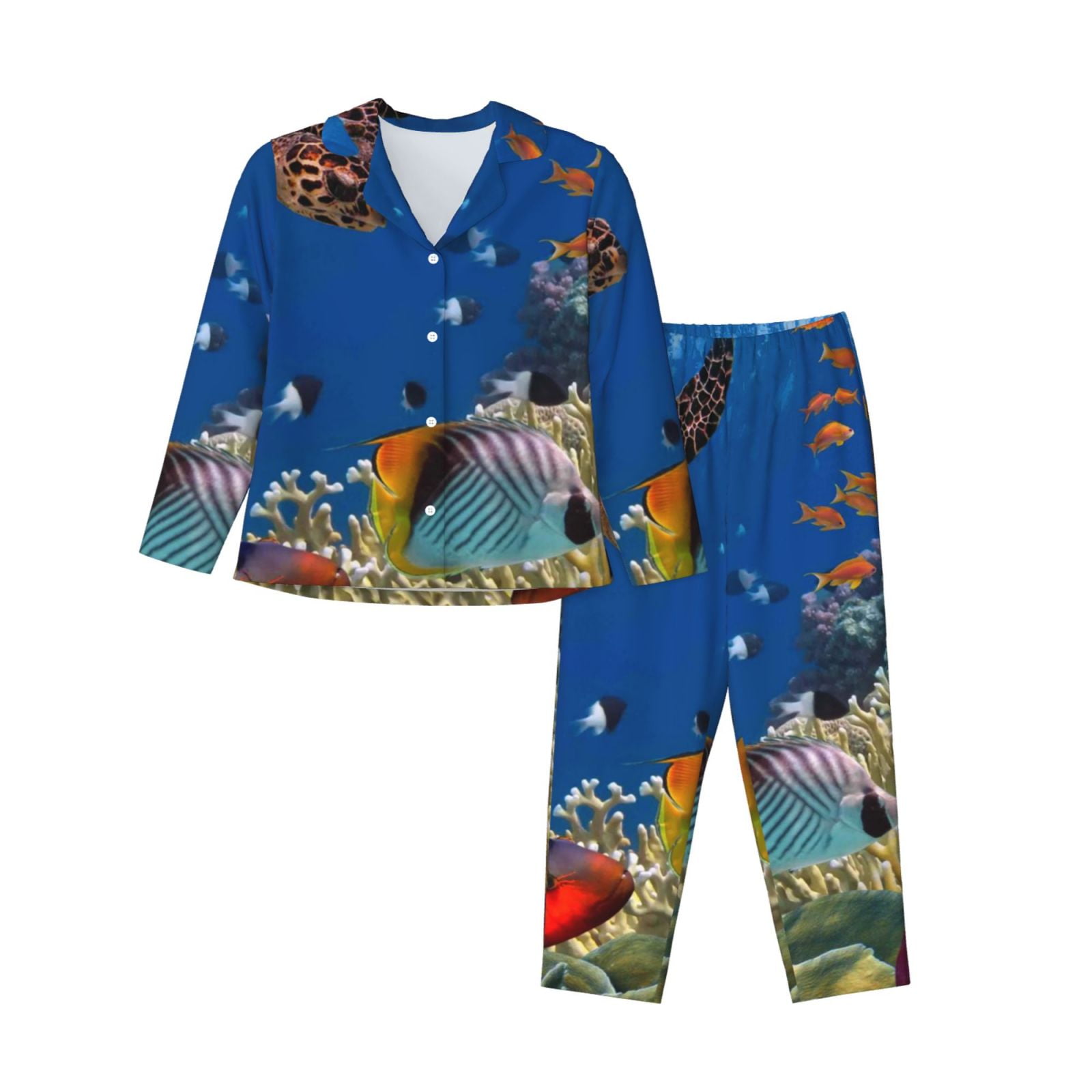 Disketp Pajamas Set Long Sleeve Sleepwear Womens Button Down Nightwear ...