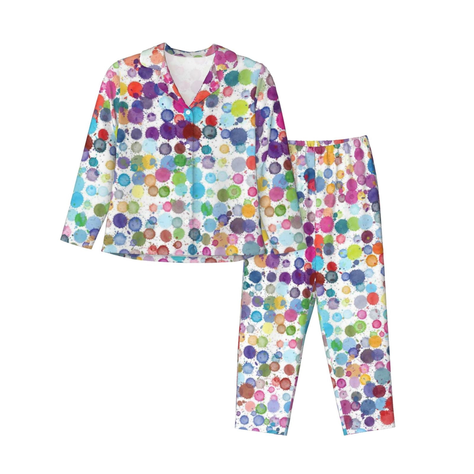 Disketp Pajamas Set Long Sleeve Sleepwear Womens Button Down Nightwear ...